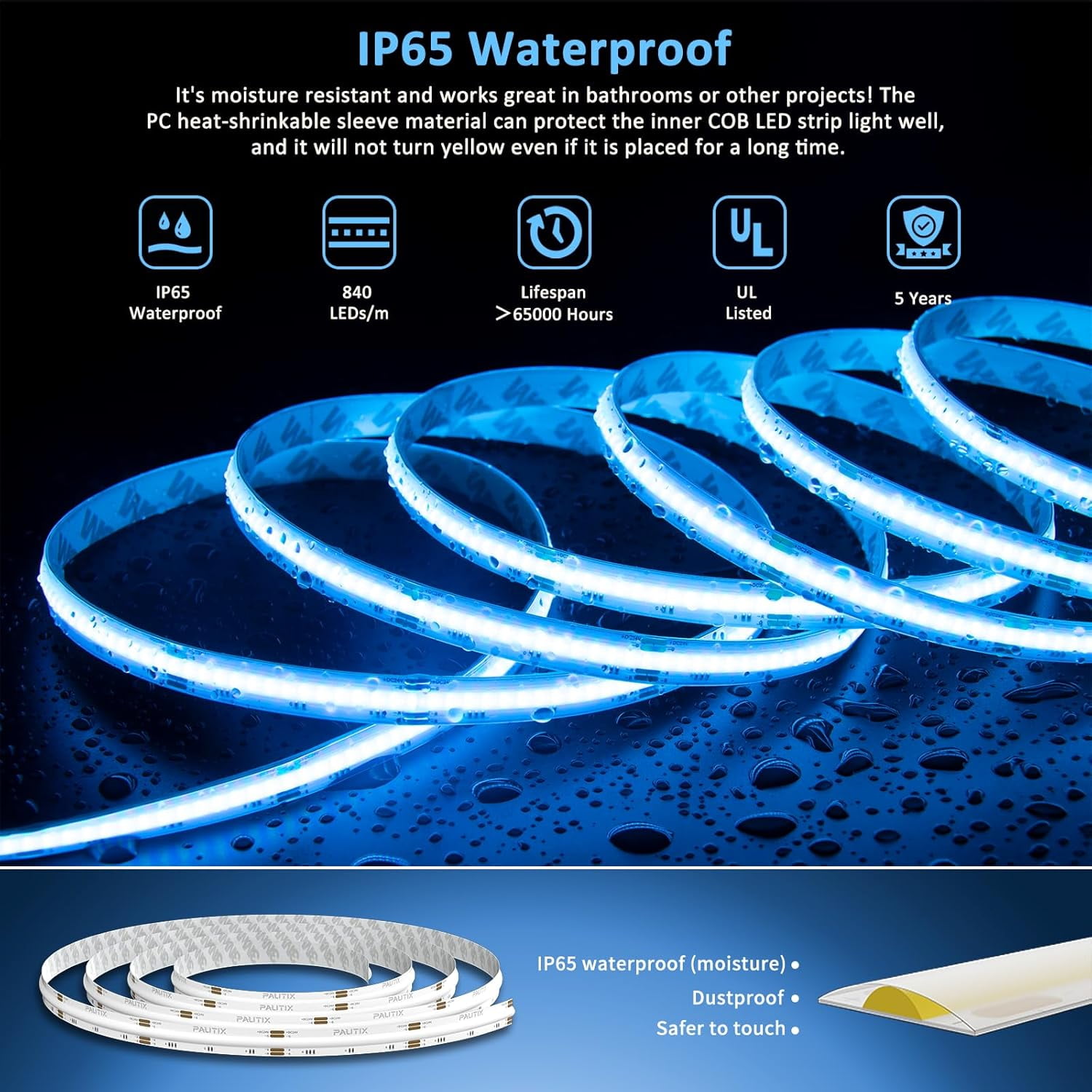 UGUCYUI-RGB COB LED Strip Light IP65 Waterproof 16.4ft/5m,UL Listed 24V ...