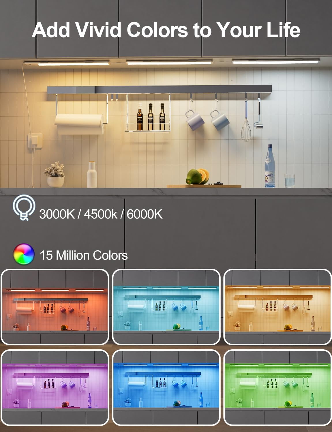 UGUCYUI-RGB Under Cabinet Lights with Remote, Dimmable Plug-in ...