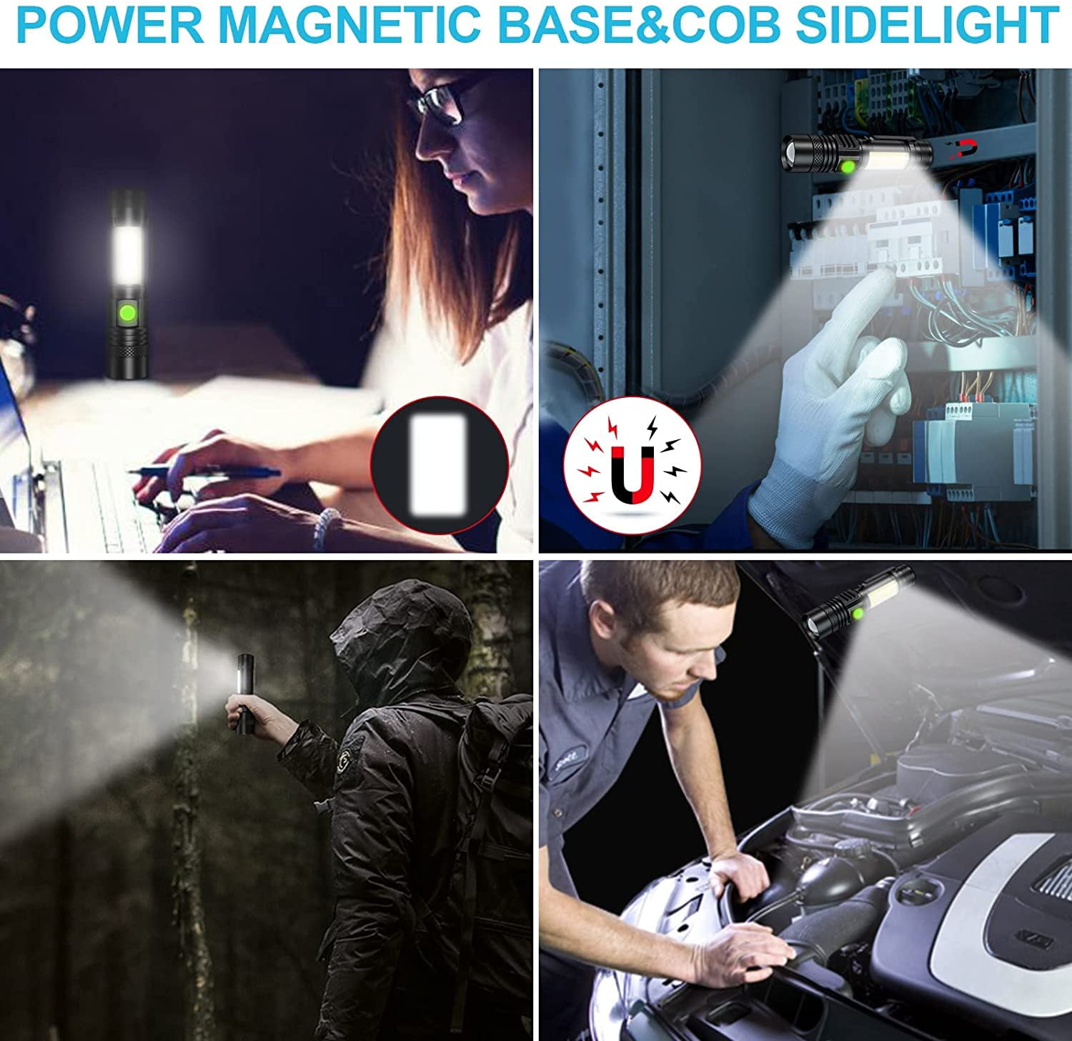 UGUCYUI-Rechargeable Flashlight, Super Bright LED Flashlight with COB ...