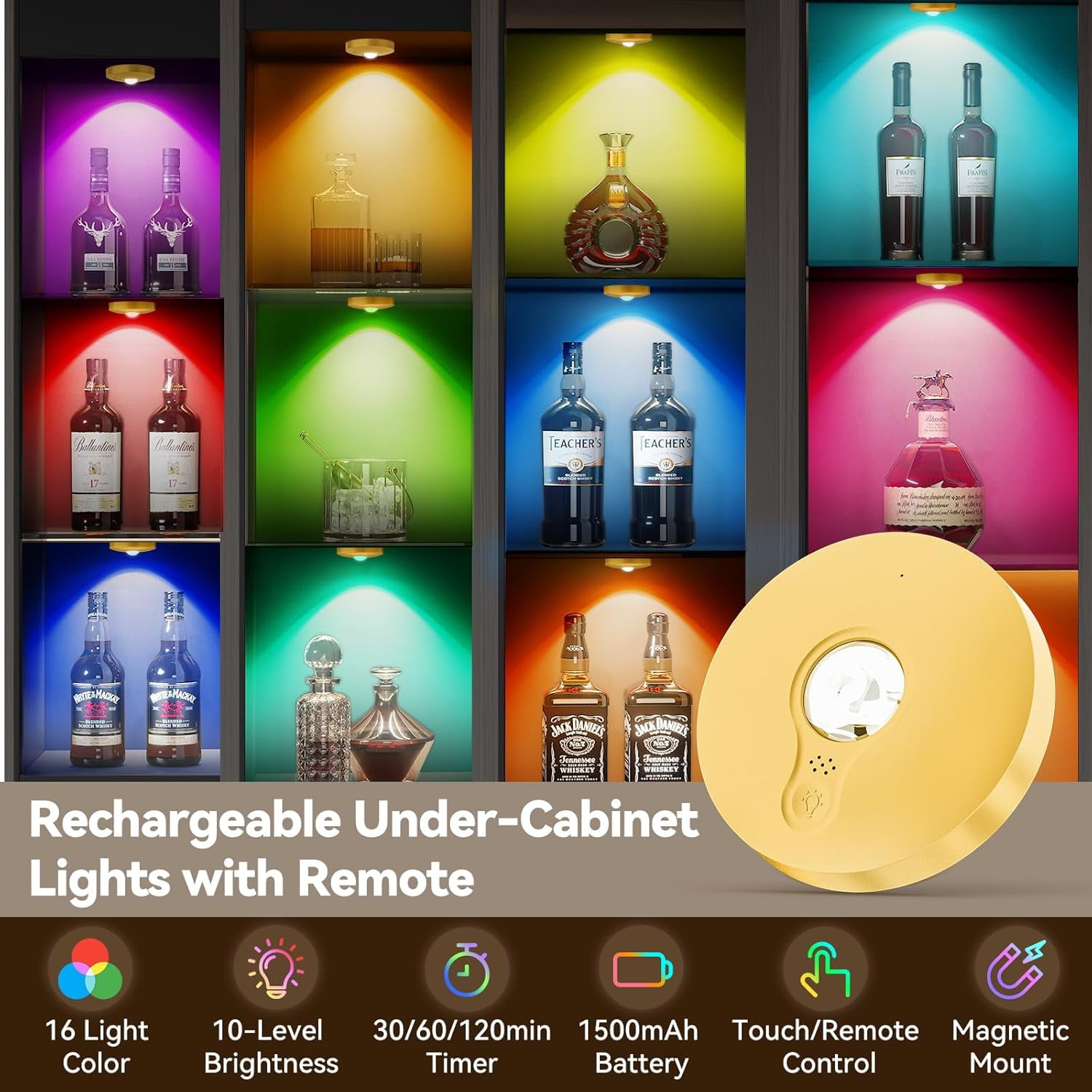 UGUCYUI-Rechargeable Puck Lights with Remote, 6 Pack Magnetic Under ...