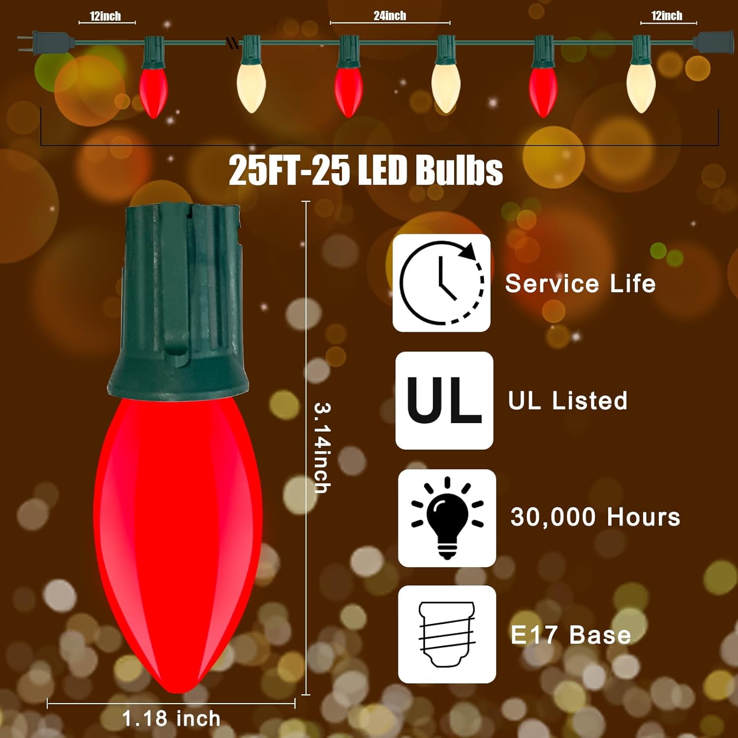 UGUCYUI-Red and White LED Christmas Lights,25FT Vintage C9 Red White ...