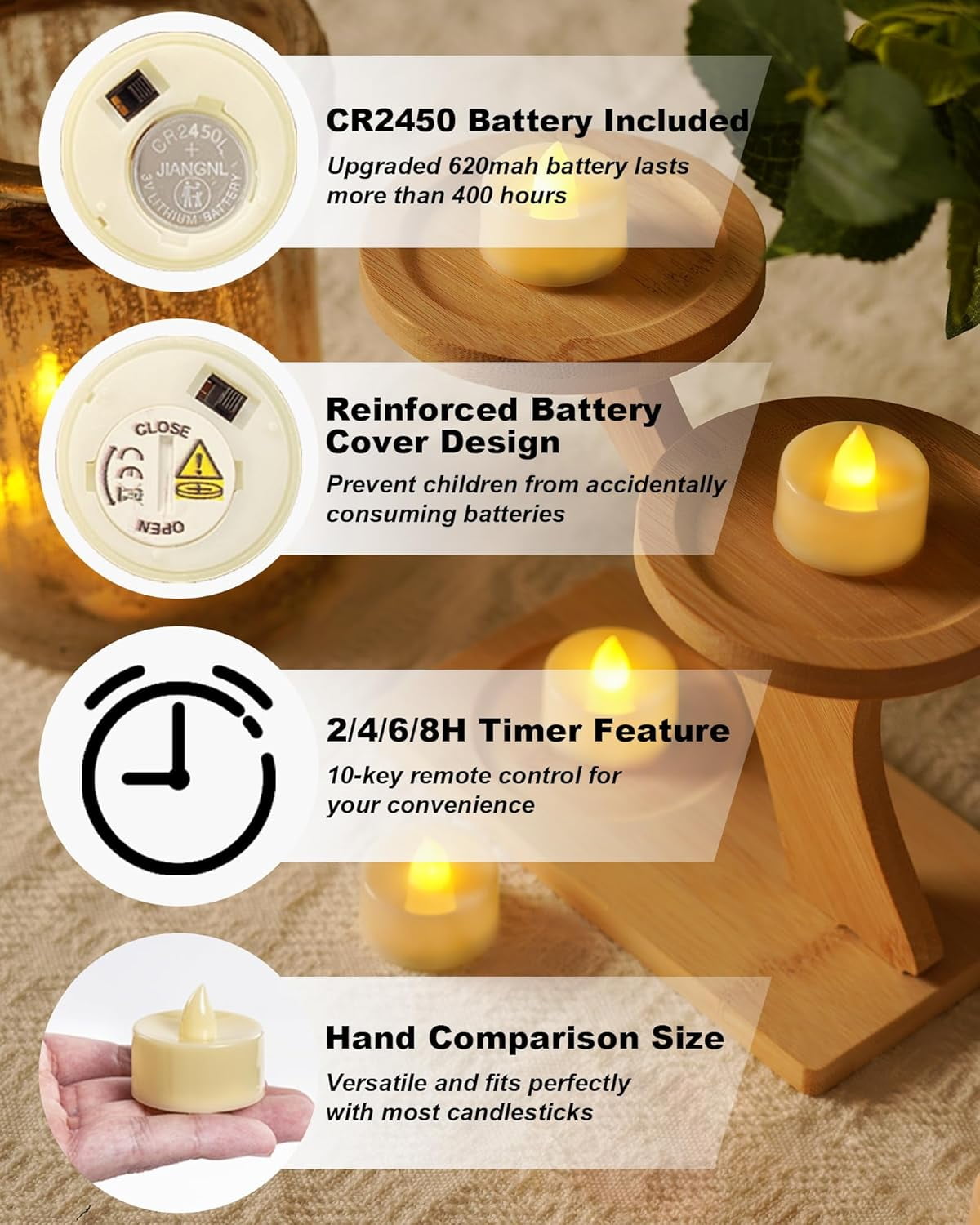 UGUCYUI-Remote Candles, 24 Pack Timer Candle, Flameless Tea Lights ...