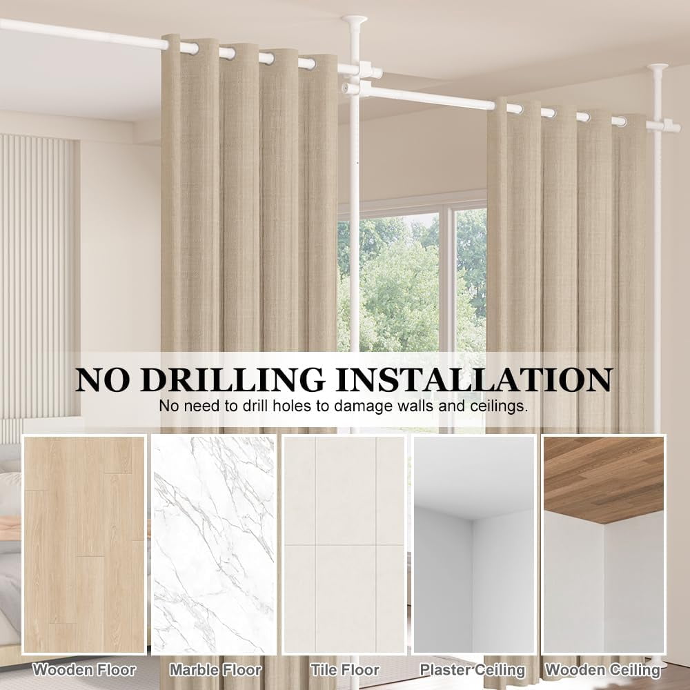 UGUCYUI-Room Divider Curtain Rod, No Drilling Tension Rods for Room ...