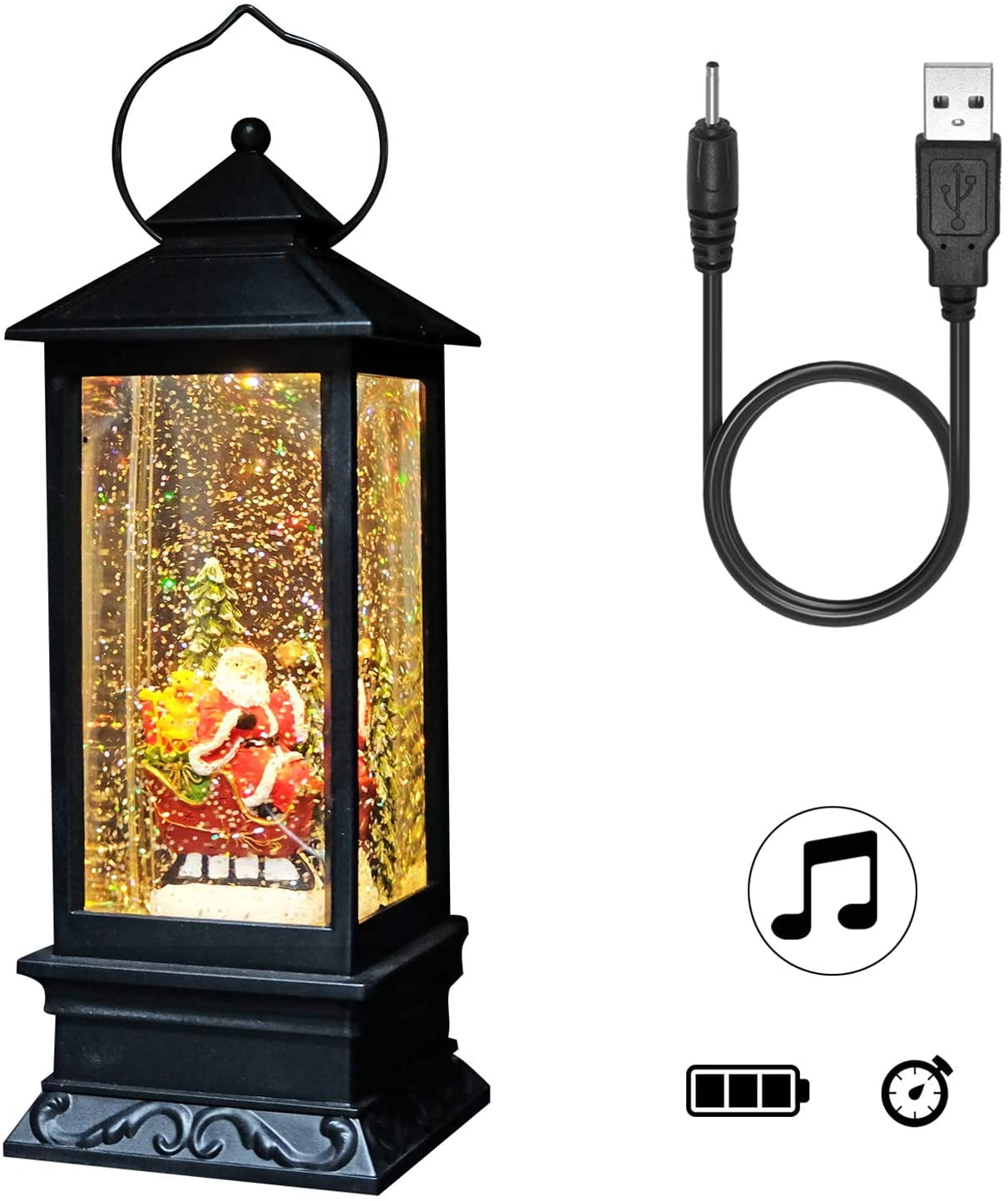 UGUCYUI-Santa Music Snow Globe Lantern with Timer Battery Operated ...