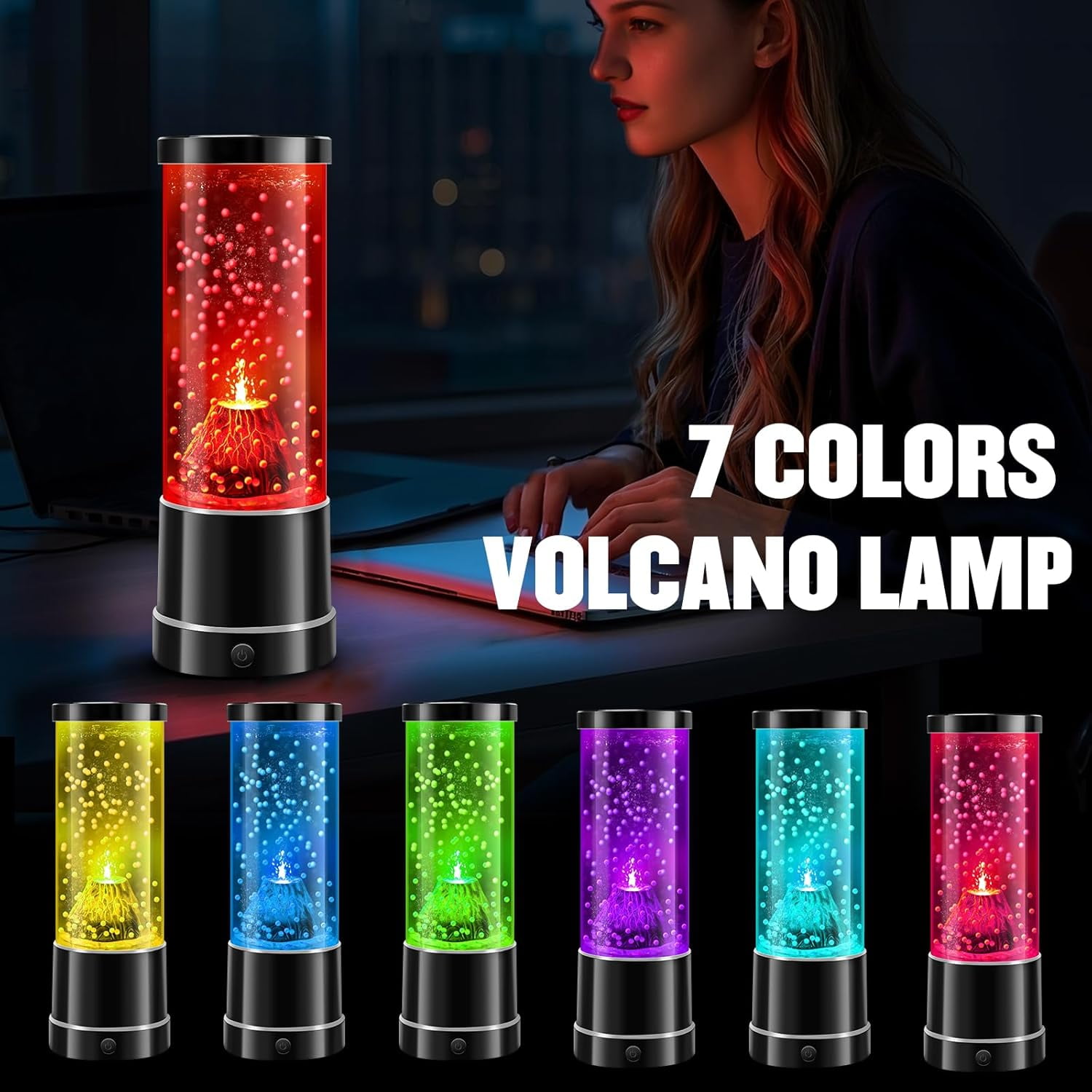 UGUCYUI-Sensory Volcano Lamp with 7 RGB Colors, Volcano Night Light ...