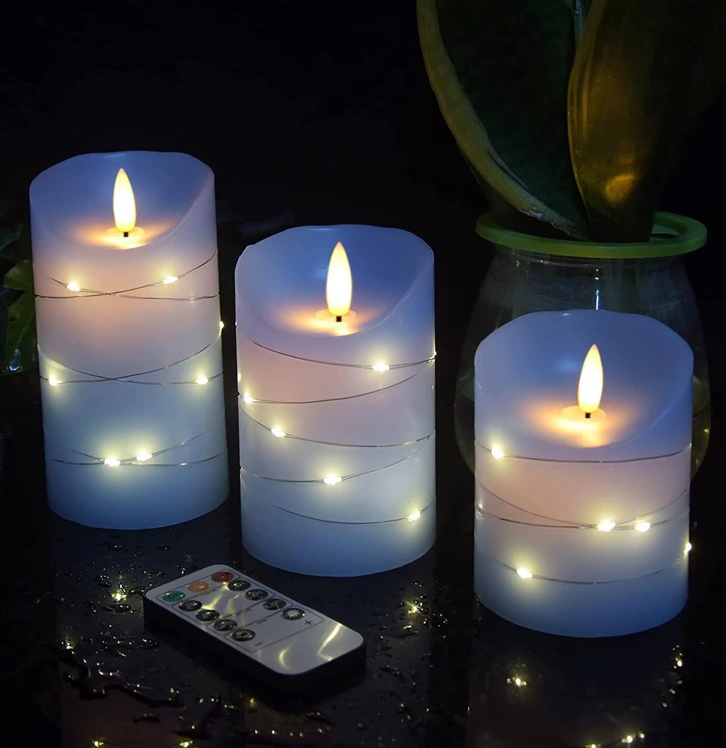 UGUCYUI-Sky Blue LED Flameless Candle with Embedded Starlight String, 3 ...