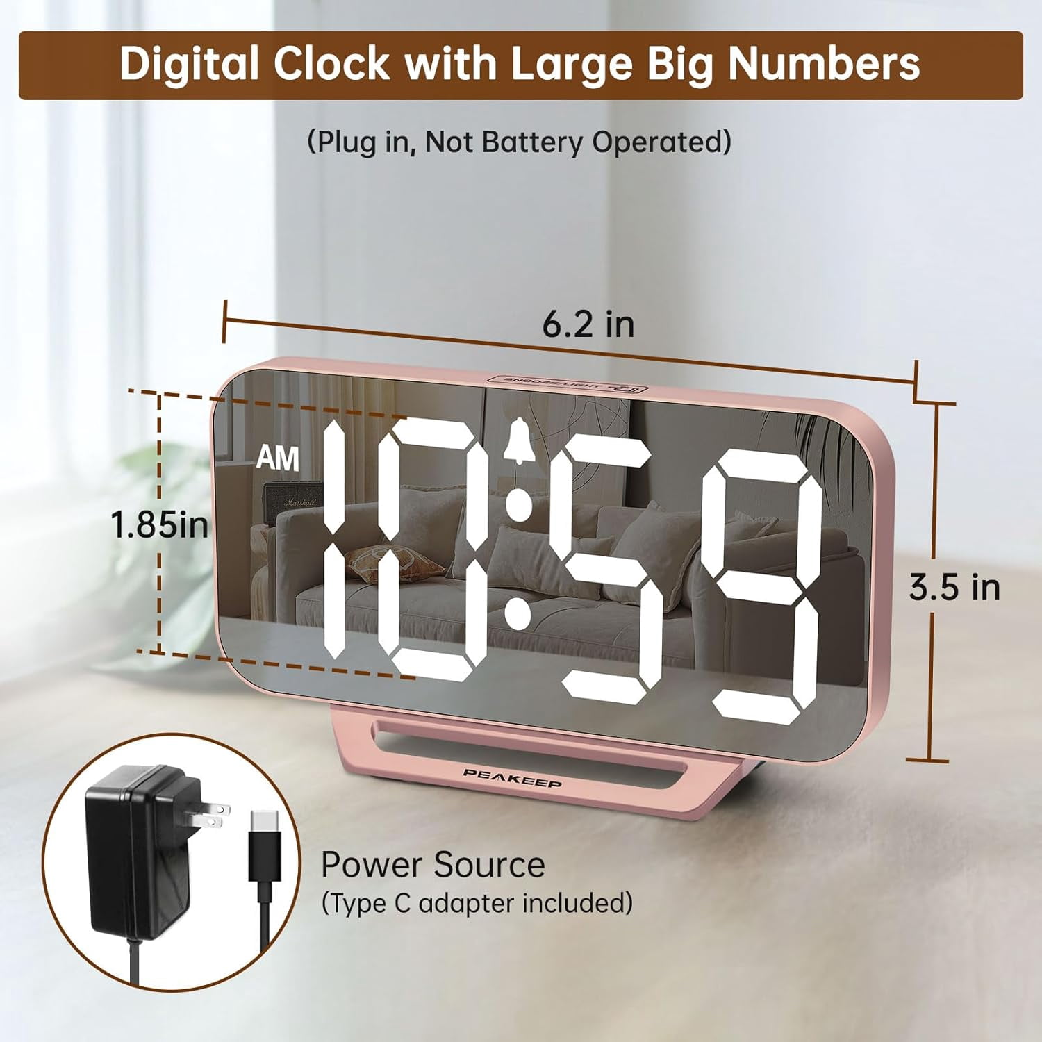 UGUCYUI-Slim Digital Mirror Aesthetic Alarm Clock for Bedroom Living ...