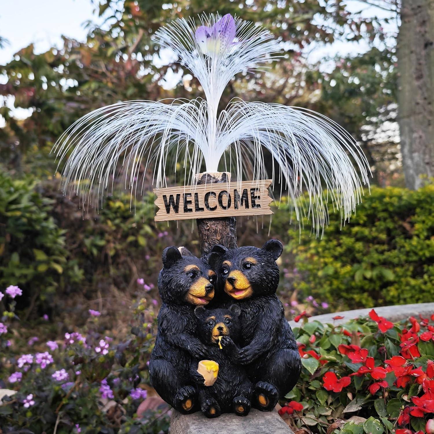 UGUCYUI-Solar Bear Garden Statues,Resin Black Bear Family Figurine with ...