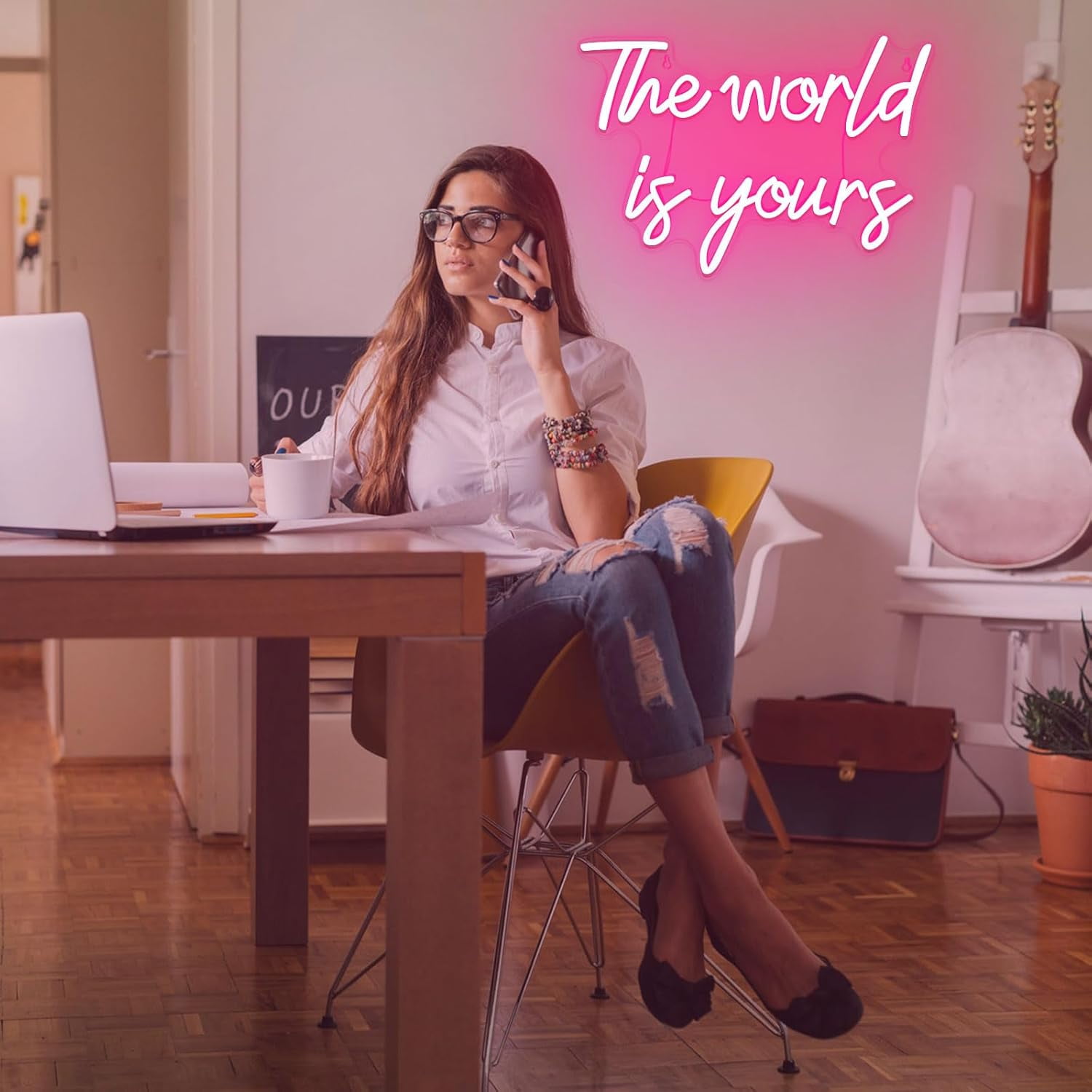 UGUCYUI-The World is Yours Neon Sign, Dimmable Word Lights for Wall ...