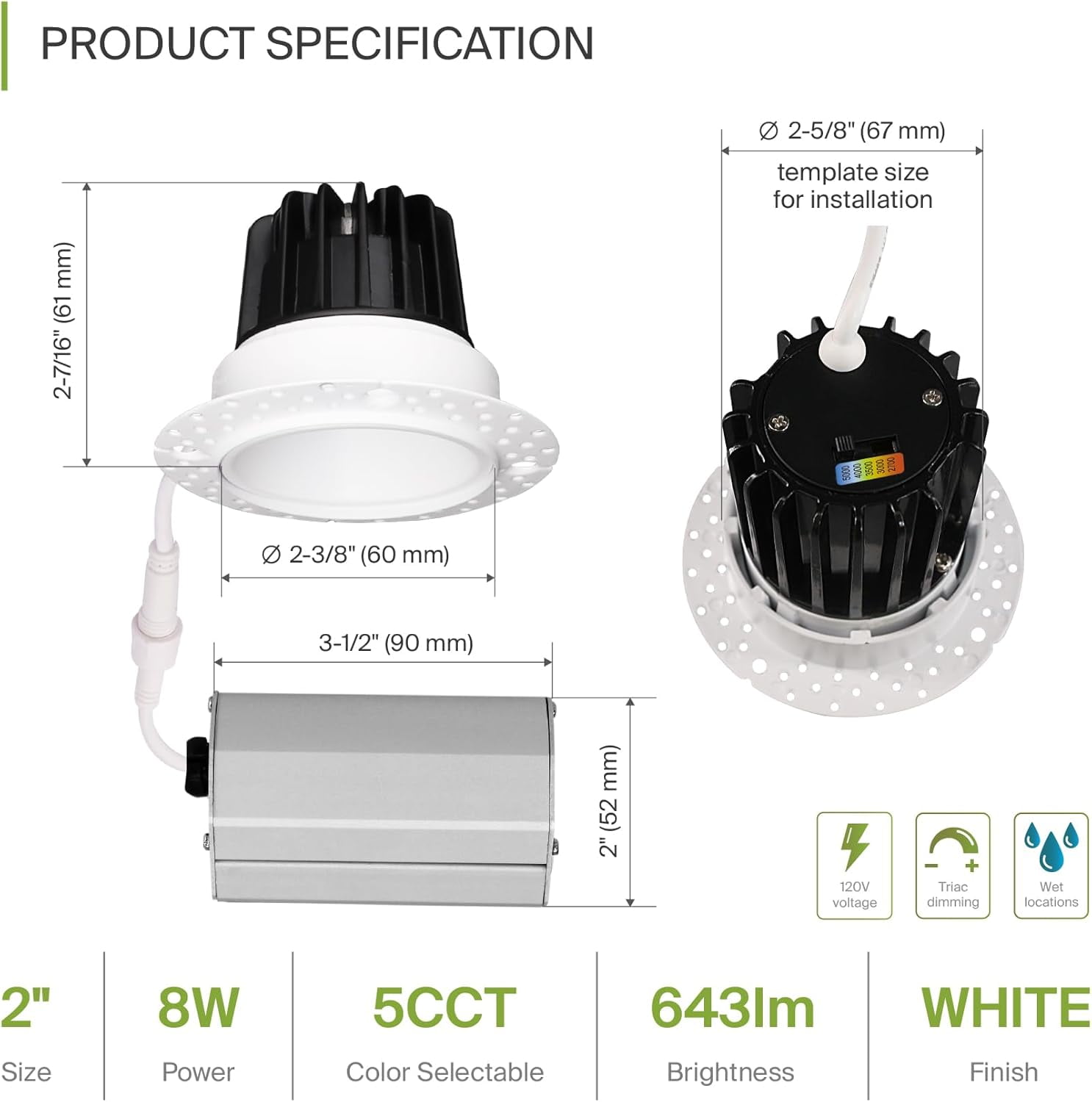 UGUCYUI-Trimless 2 Inch LED Recessed Lighting, 8W 120V Round Commercial ...