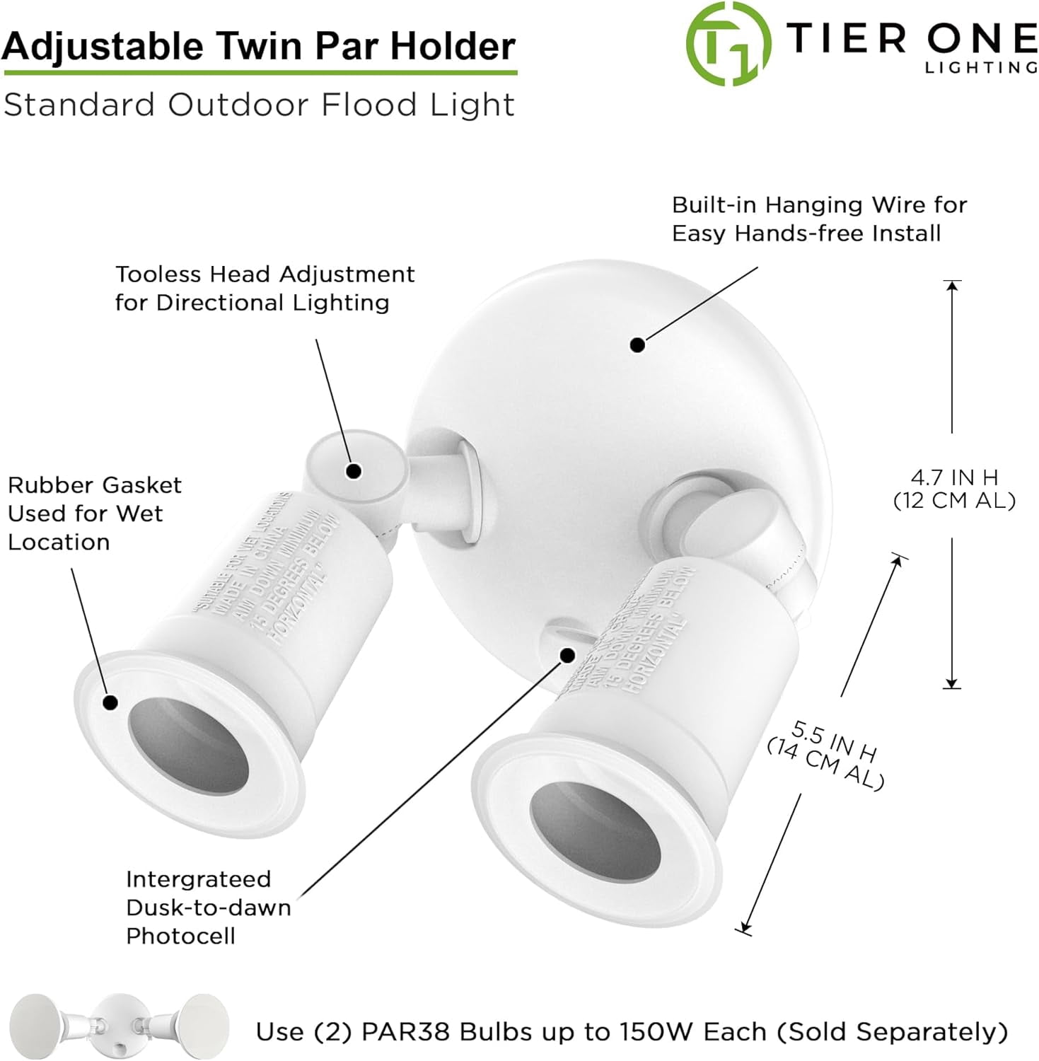 UGUCYUI-Two Head Par Light Holder with Dusk to Dawn Photocell UL Listed ...