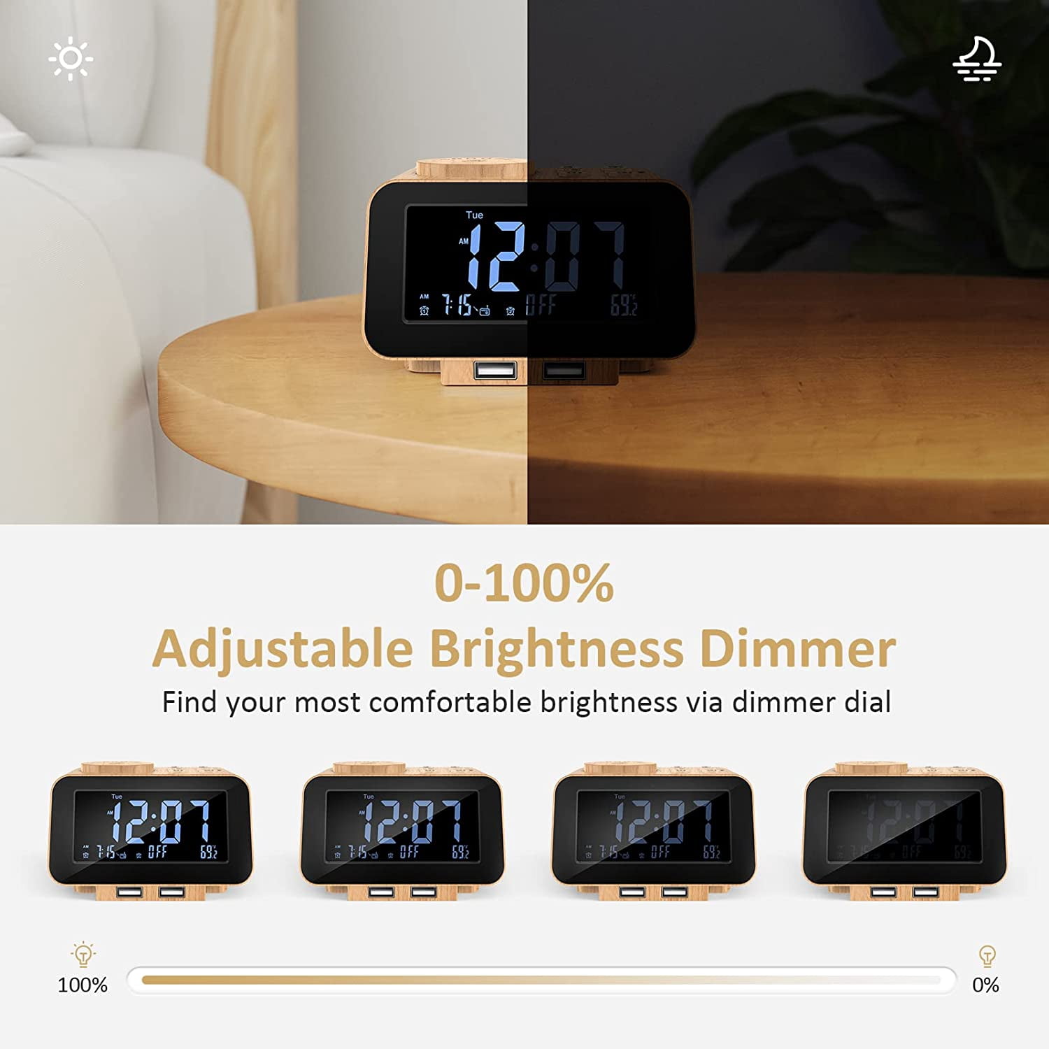 UGUCYUI-USCCE Digital Alarm Clock Radio - 0-100% Dimmer, Dual Alarm ...