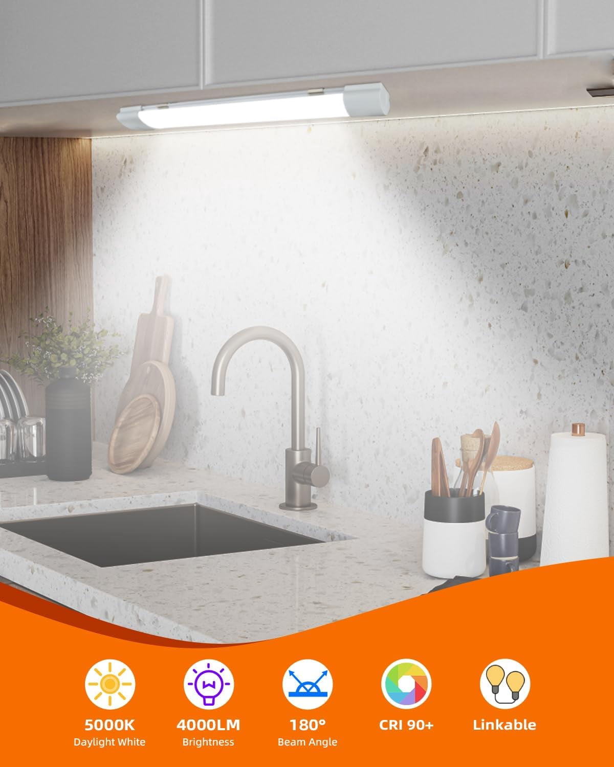 UGUCYUI-Under-Counter Light Fixtures 5000K with Plug, 4FT Water-Proof ...