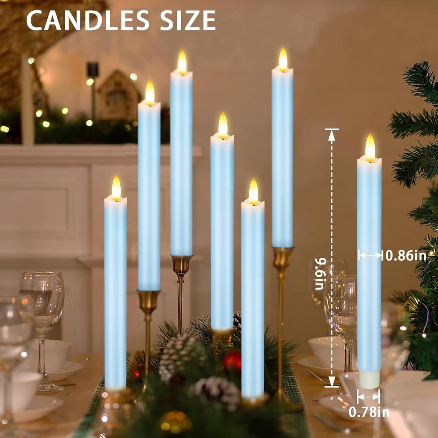 UGUCYUI-Upgraded Real Wax LED Flameless Light Blue Taper Candles with ...