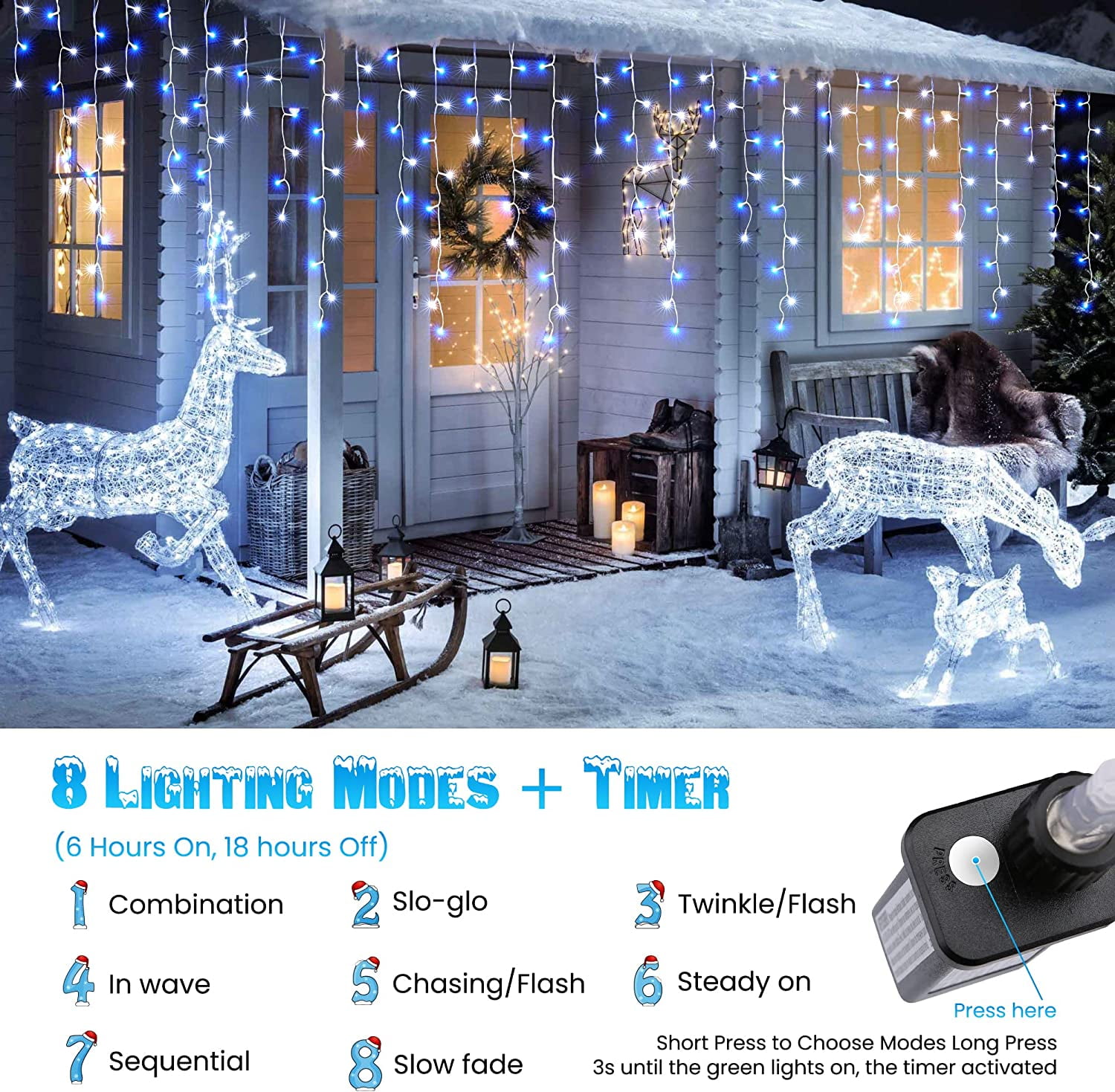 UGUCYUI-White & Blue Christmas Icicle Lights, 29.5ft 360 LED Icicle ...