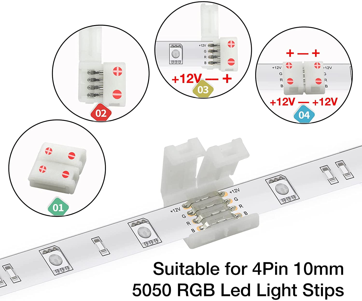 UGUCYUI-White LED Strip Light 40ft and 20 Pcs 4 Pin Led Light ...