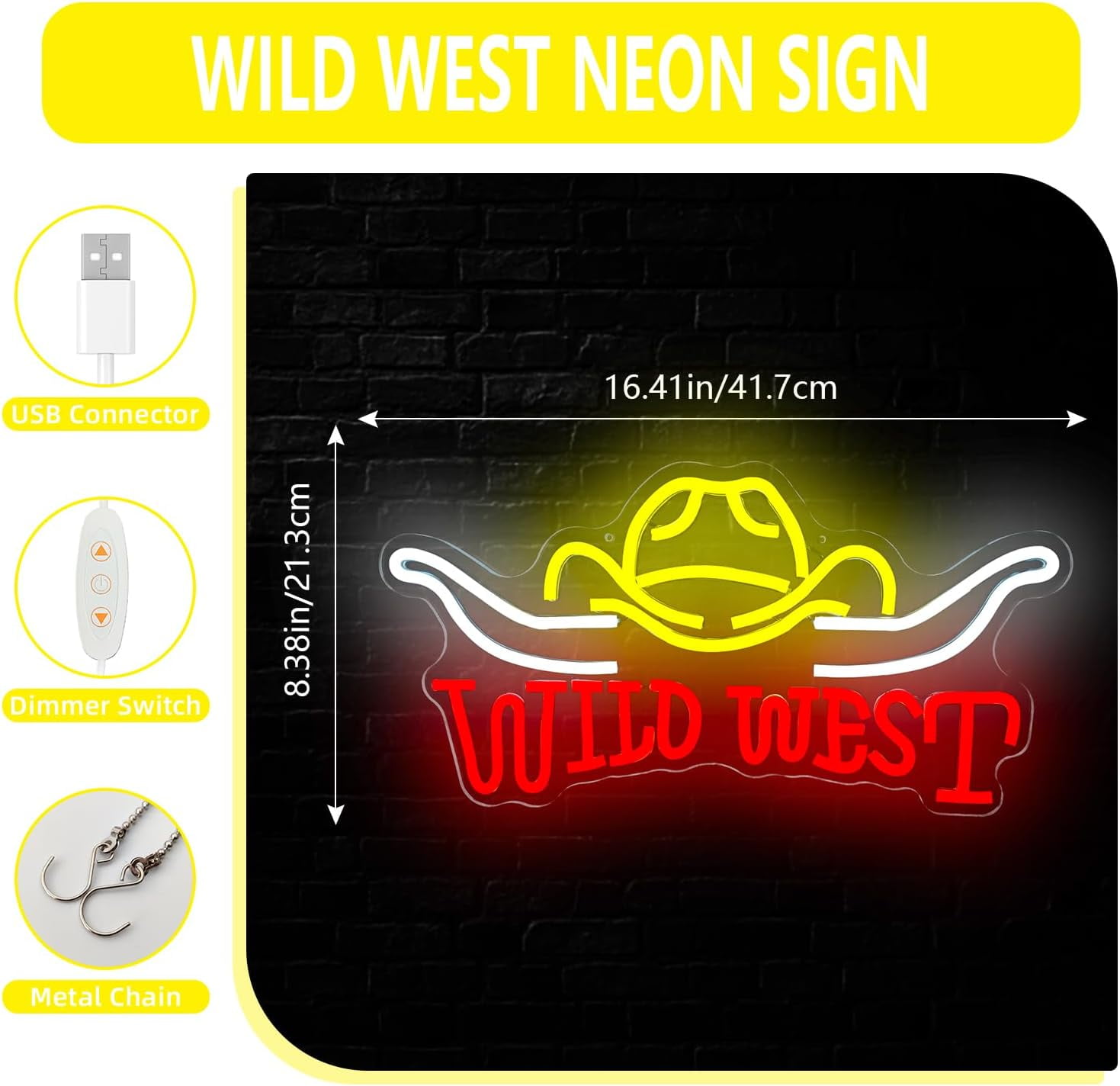 UGUCYUI-Wild West Neon Sign Cowboy Party Decor Neon Light Sign for ...