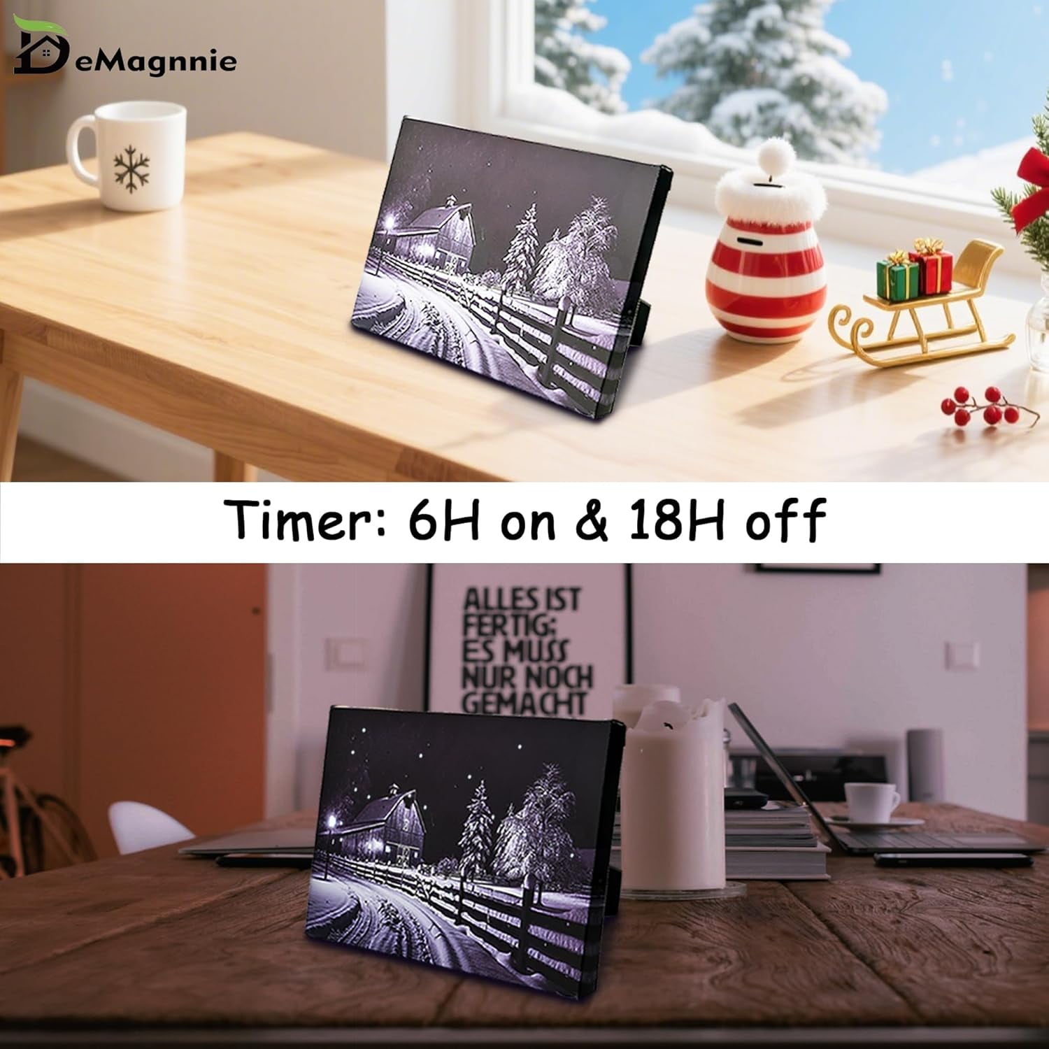 UGUCYUI-Winter Landscape Wall Art with Timer, LED Art 8x6in Tabletop ...