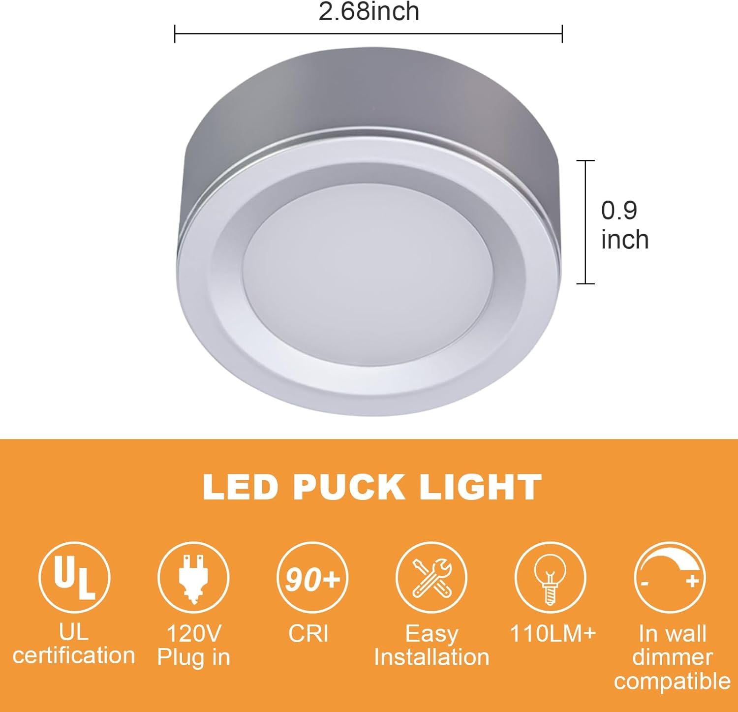 UGUCYUI-Wired LED Puck Lights Kit 2.68" Wide 3000K, 120V Plug-in or ...