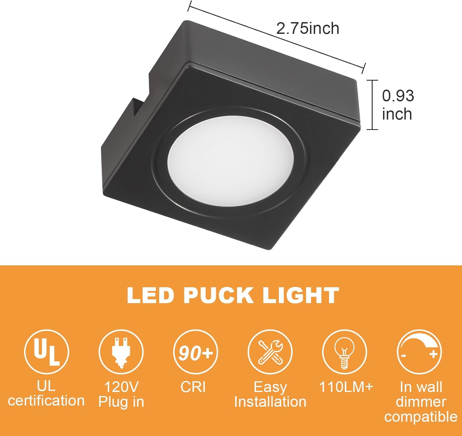 UGUCYUI-Wired LED Puck Lights Square 2.68" Wide 3000K, 120V Plug-in or ...