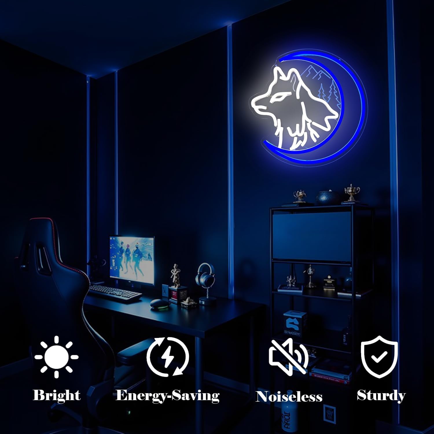 UGUCYUI-Wolf Neon Signs for Wall Decor Dimmable Wolf And Moon Neon Sign ...