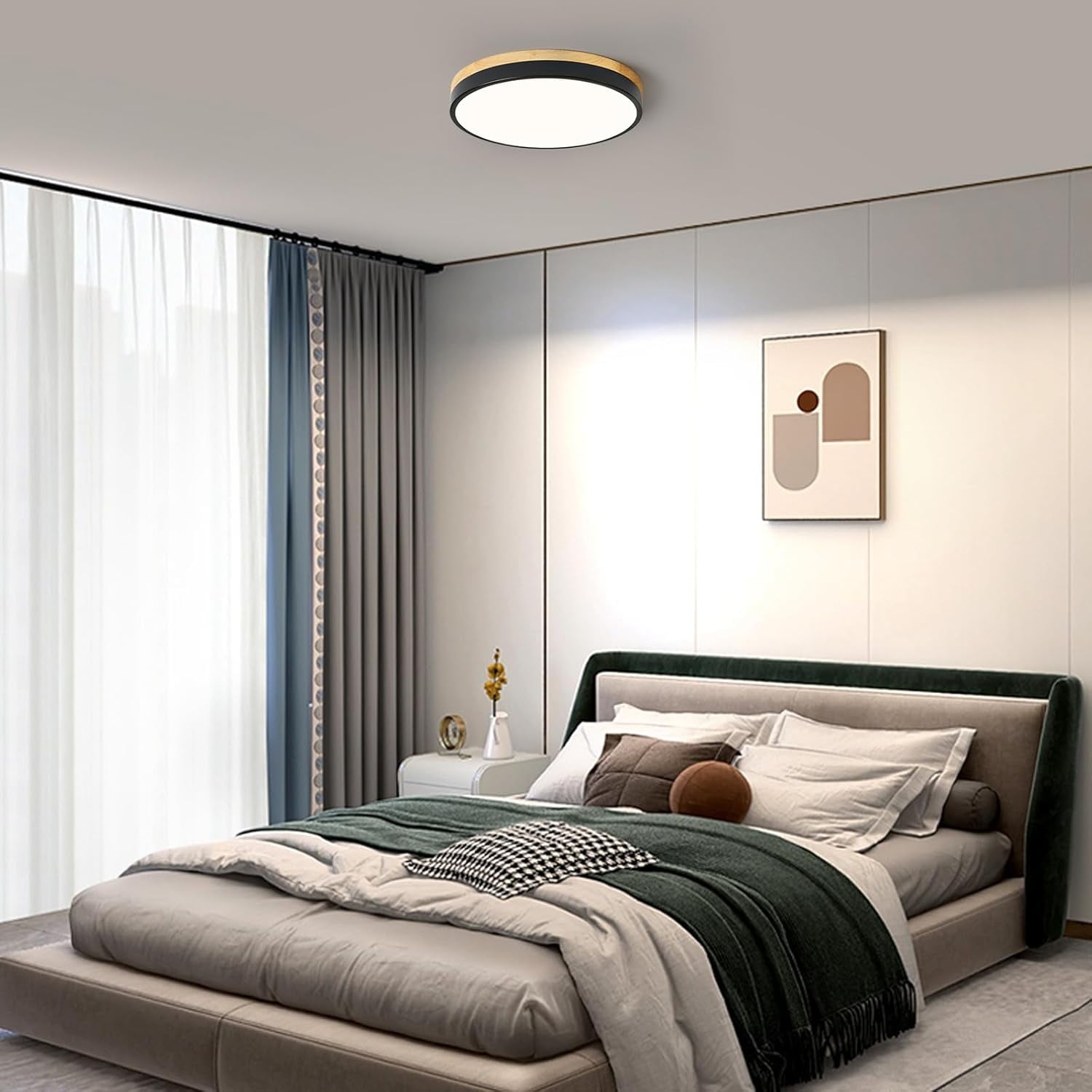 UGUCYUI-Wood LED Ceiling Light, Modern Black Flush Mount Ceiling Light ...
