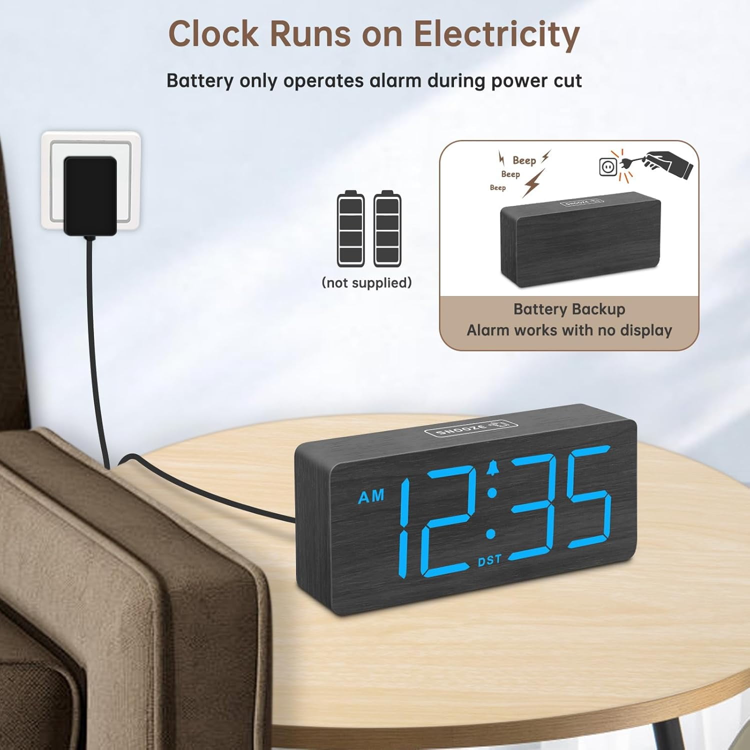 UGUCYUI-Wooden Digital Alarm Clock for Bedroom - Desk Clocks for Living ...