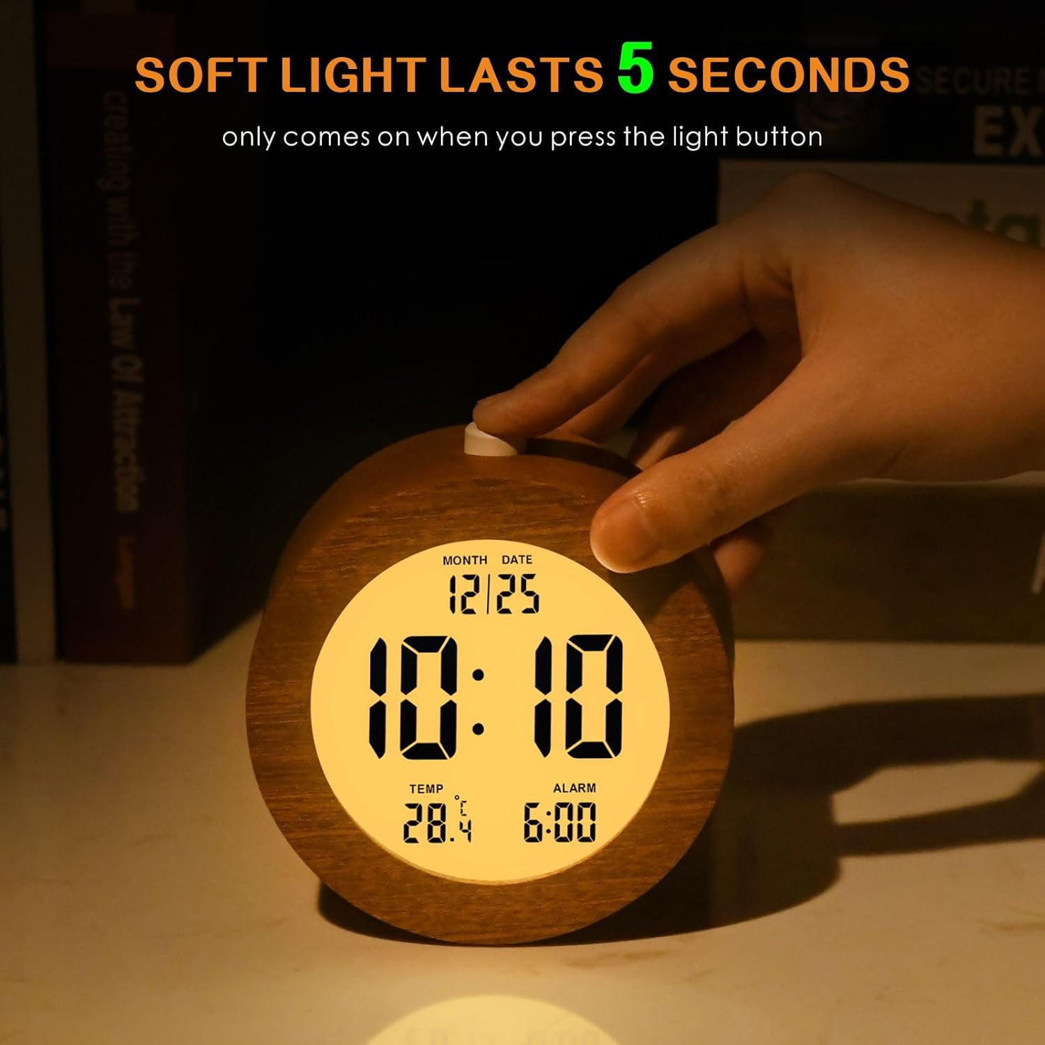 UGUCYUI-Wooden Digital Alarm Clock for Bedrooms, Wood 4'' Battery ...