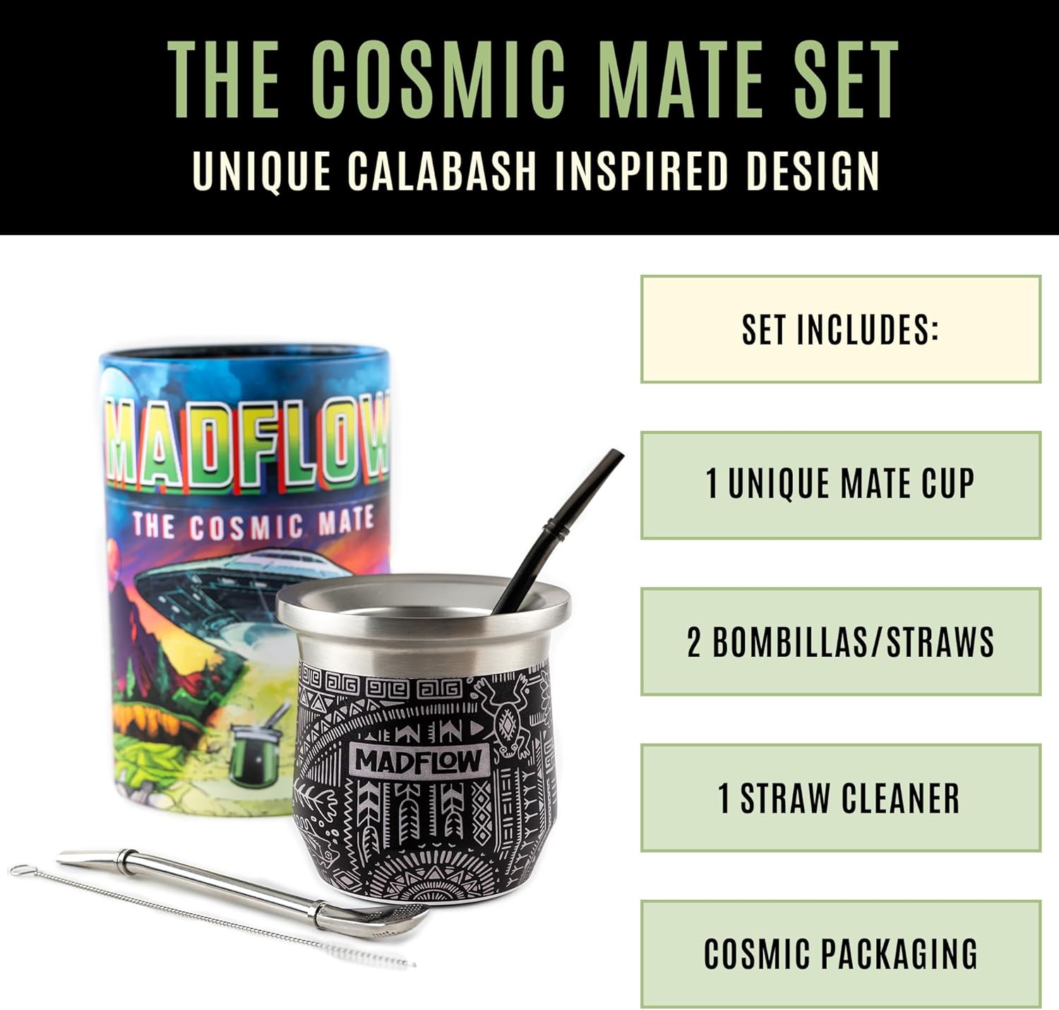 UGUCYUI-Yerba Mate Cup. Stainless Steel Mate Cup with 2 Bombillas ...