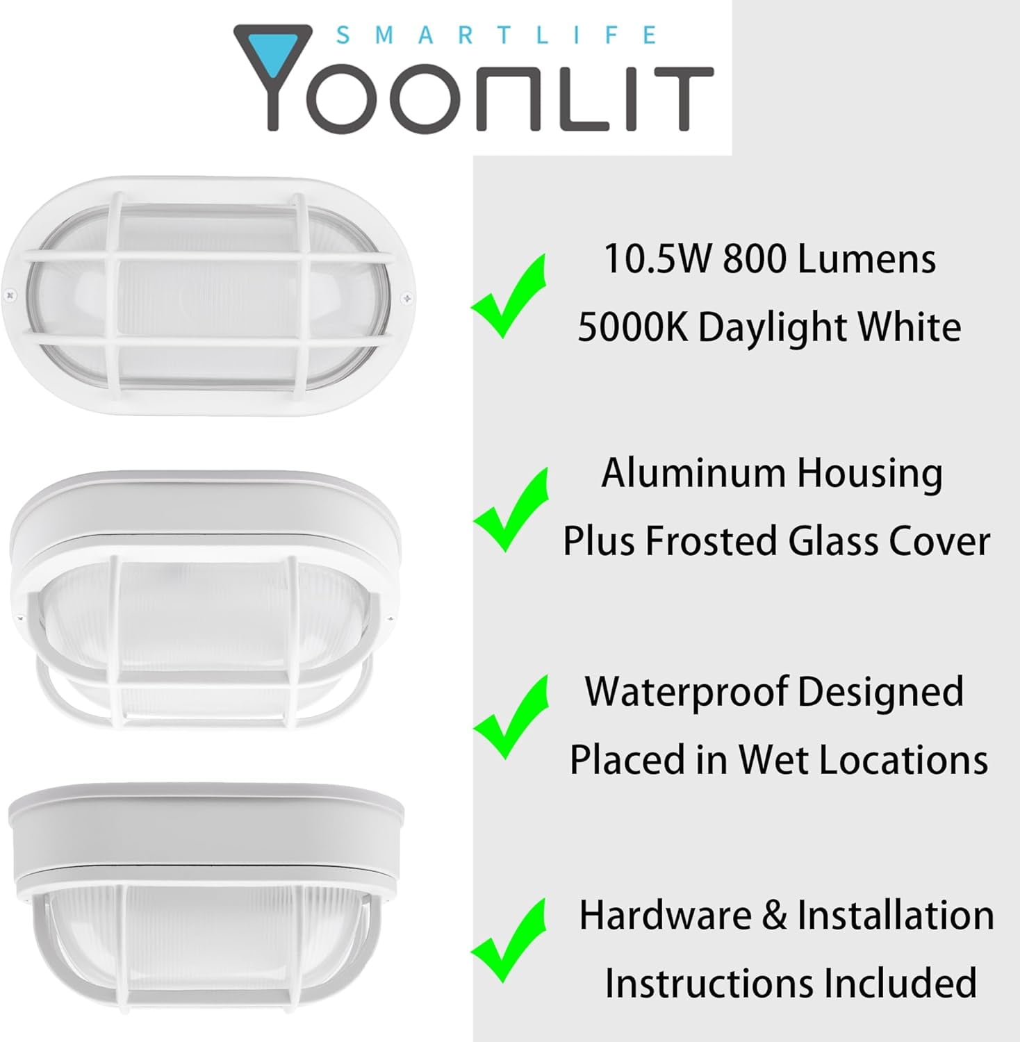 UGUCYUI-YoonLIT 8.5 inch Outdoor Oval LED Bulkhead Light Fixture, Wall ...