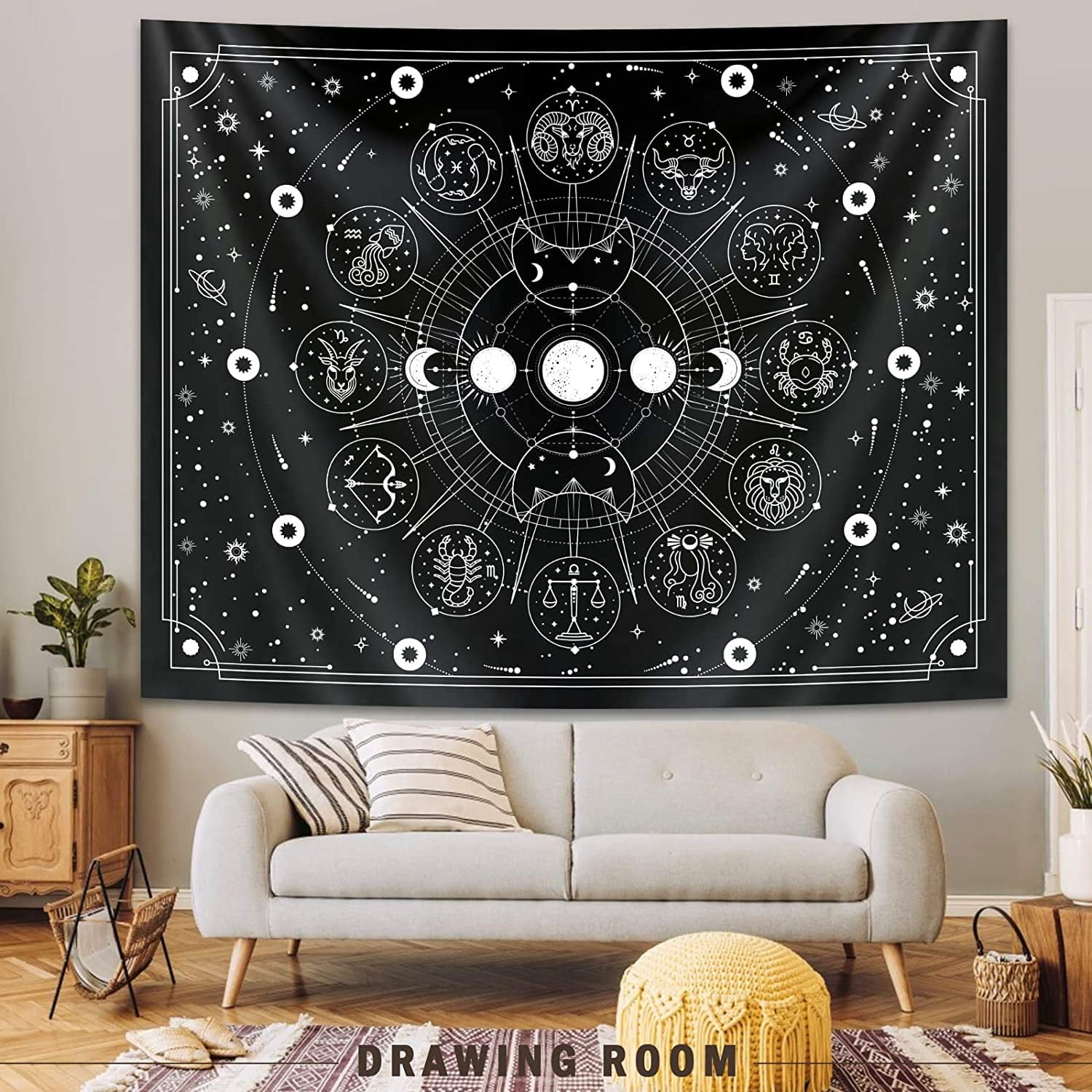 UGUCYUI-Zodiac Astrology Witchy Wall Tapestry, Black White ...