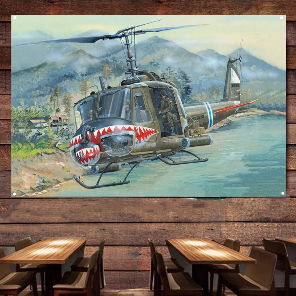 UH-1B Huey Attack Helicopter Banner & Flag - 38" x 57" Aviation ...