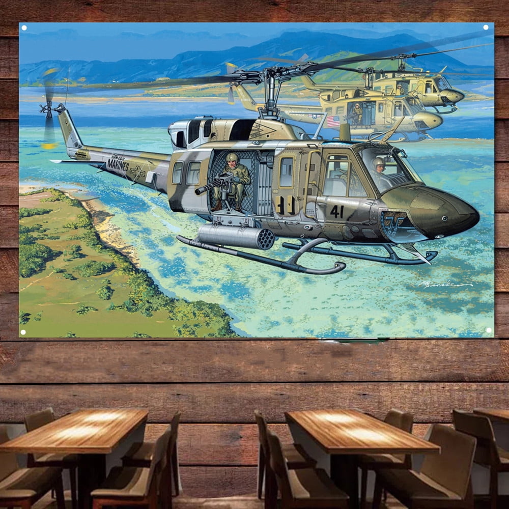 UH-1N Gunship Attack Helicopter Poster Canvas Print Art Banner - 38" x ...