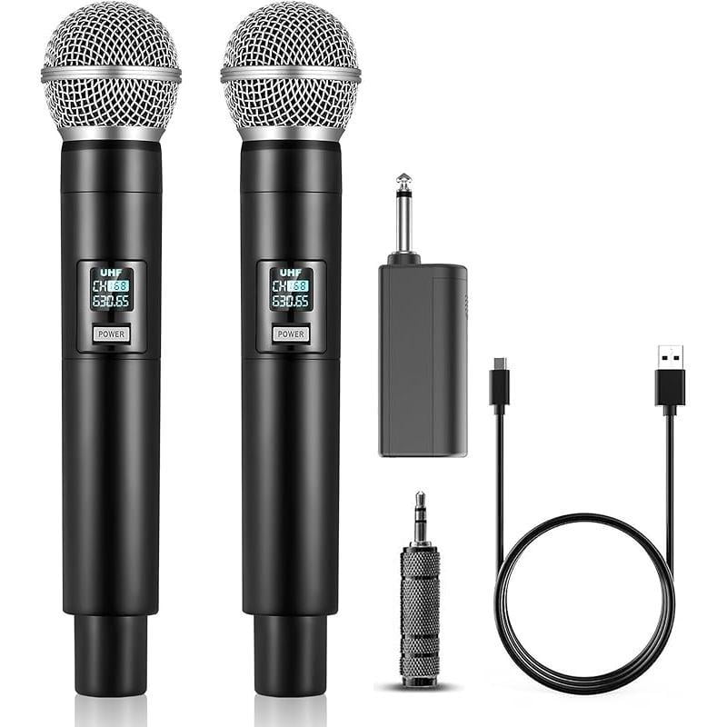 UHF Dual Handheld Cordless Wireless Microphone with Rechargeable ...