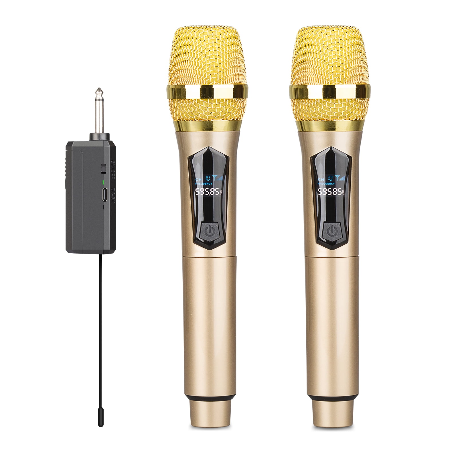 UHF Wireless Handheld Microphone System, 2 Gold Mics, Type-C ...