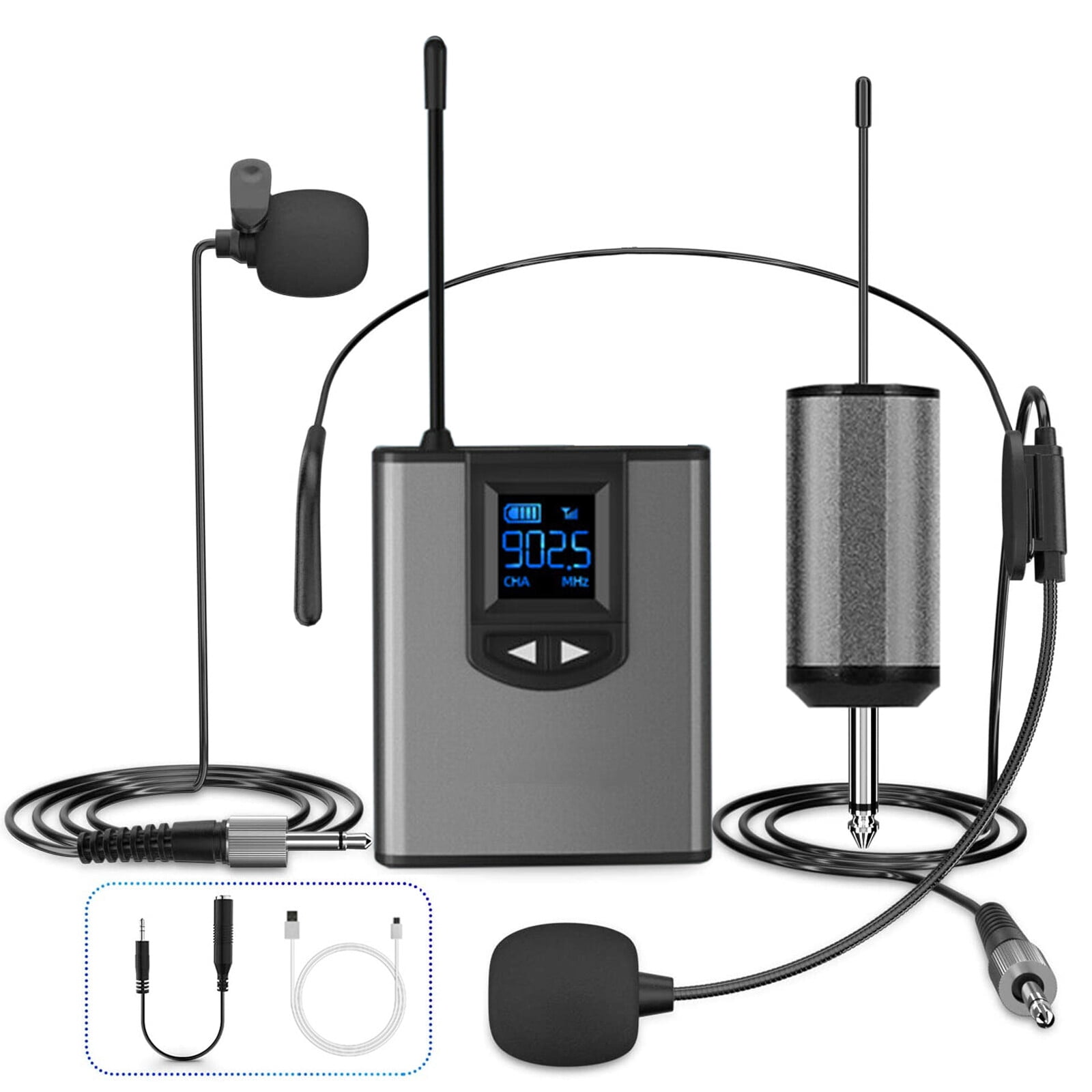 UHF Wireless Microphone Lavalier Lapel Mic Receiver Transmitter Headset ...