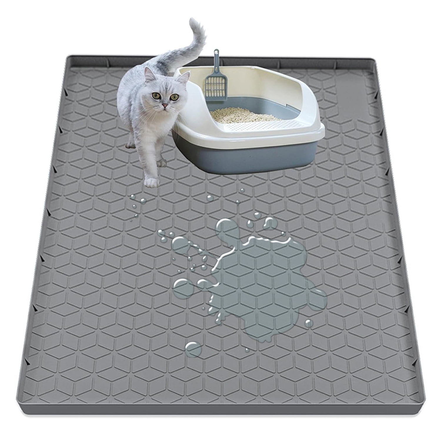 UHIAGREE Cat Litter Box Mat, 34 × 22in Large Silicone Kitty Litter ...