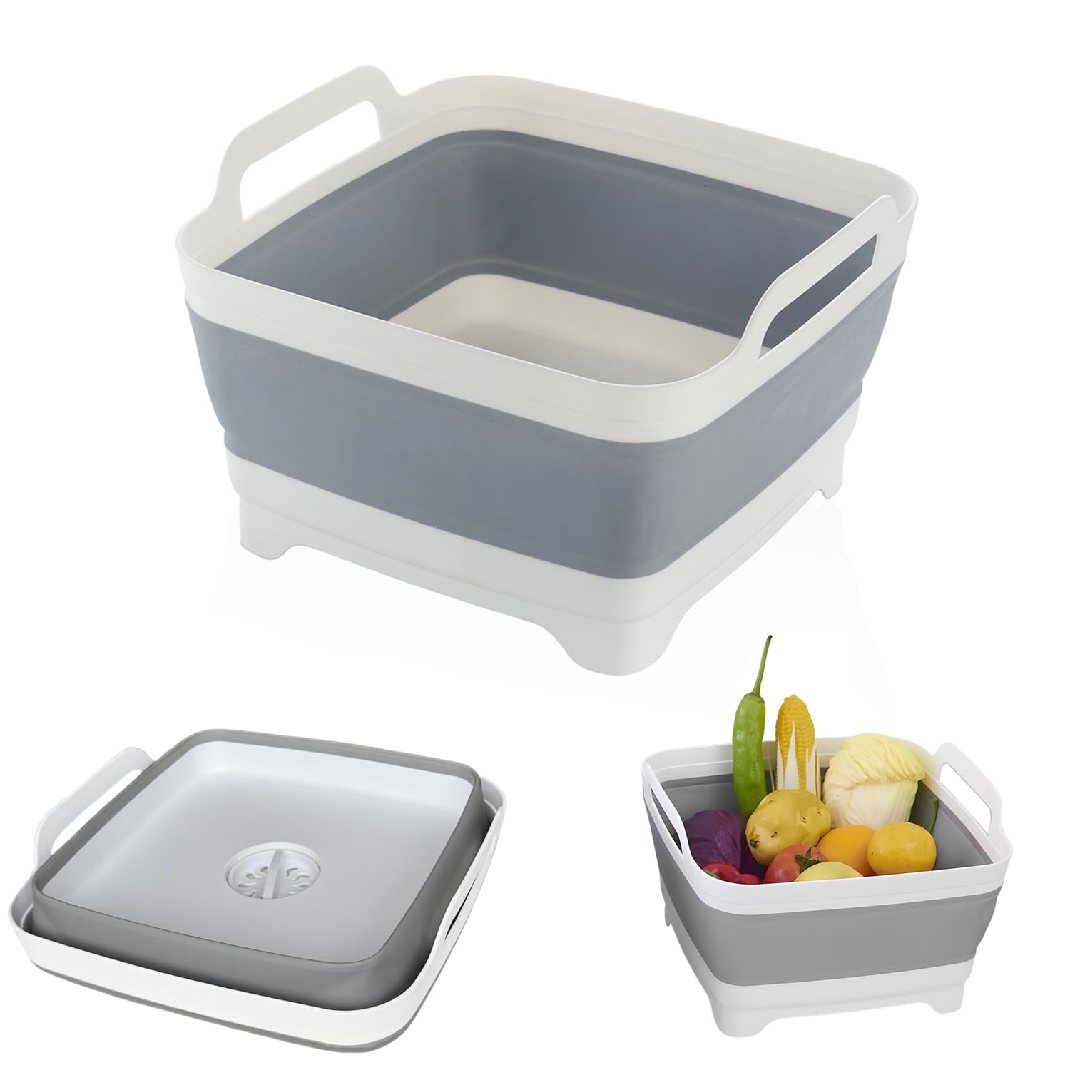 UHIAGREE Collapsible Dish Basin with Drain Plug,2.4 gal Foldable ...