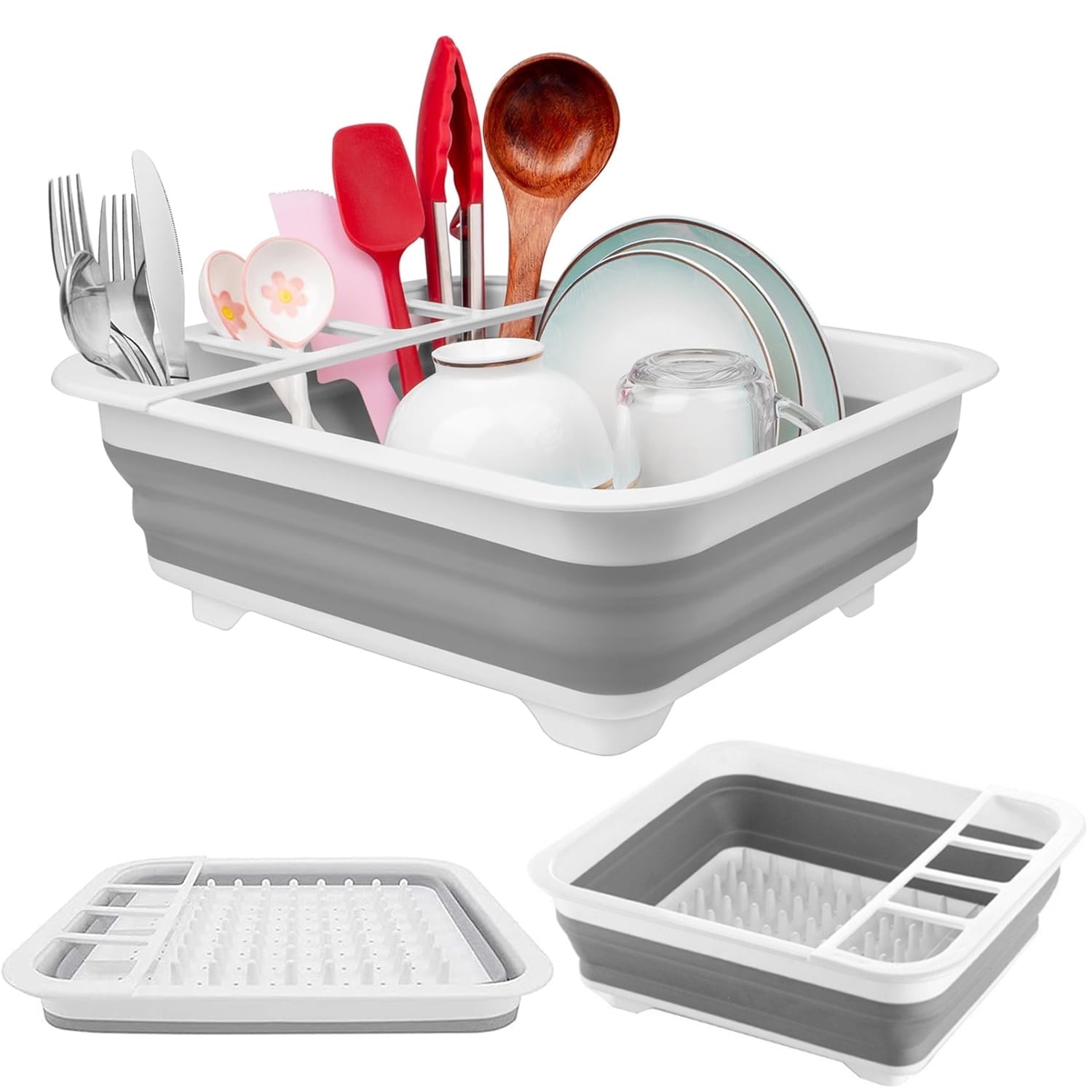 UHIAGREE Collapsible Dish Drying Rack,Foldable Plastic Portable Dish ...