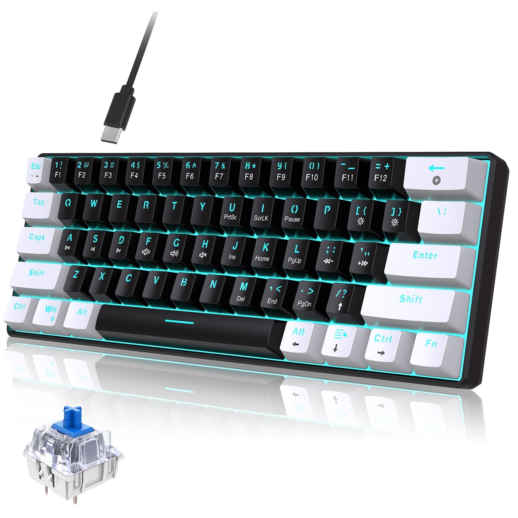 UHM 60% Wired Mechanical Gaming Keyboard, RGB Backlit Mini Keyboard ...