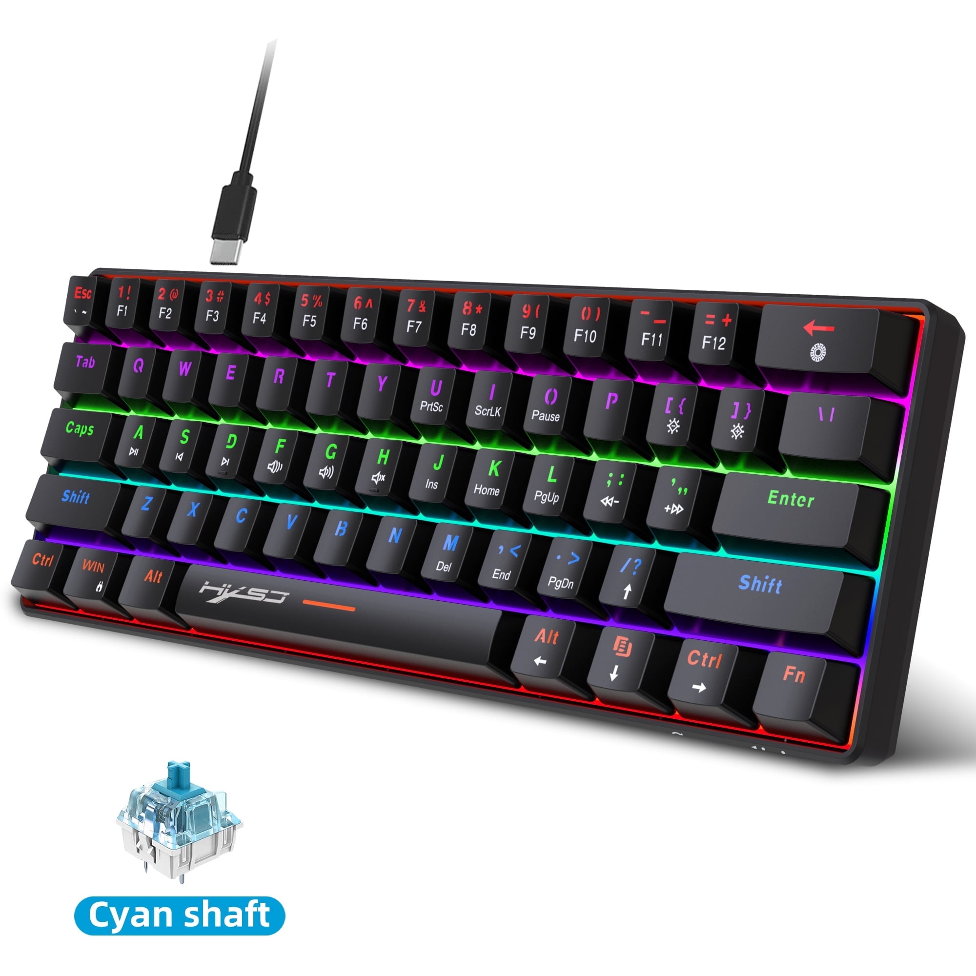 UHM 60% Wired Mechanical Gaming Keyboard, RGB Backlit Mini Keyboard ...