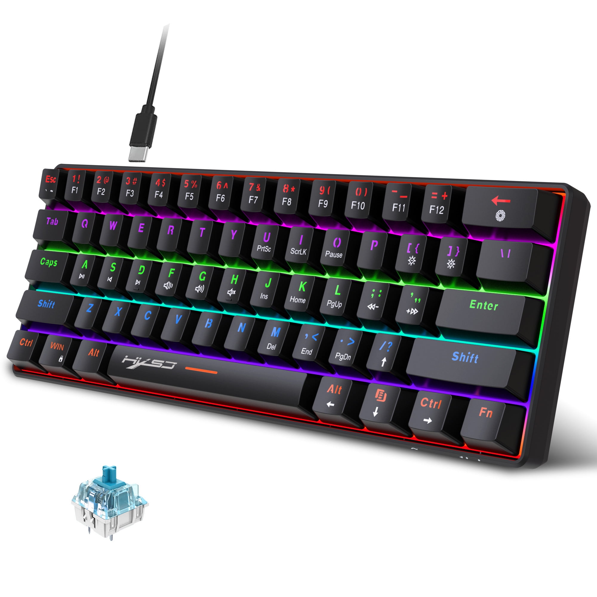 UHM 60% Wired Mechanical Gaming Keyboard, RGB Backlit Mini Keyboard ...