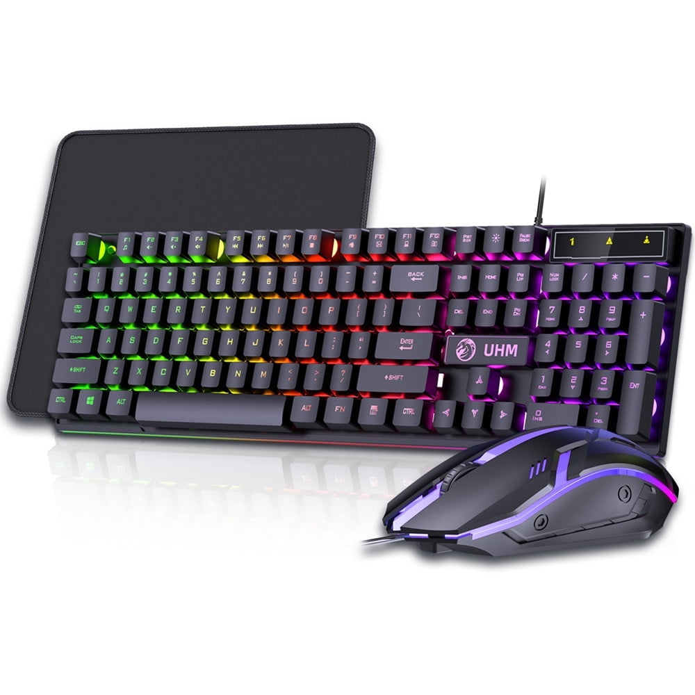 UHM Wired Gaming Keyboard and Mouse Combo with RGB Backlit Mechanical ...
