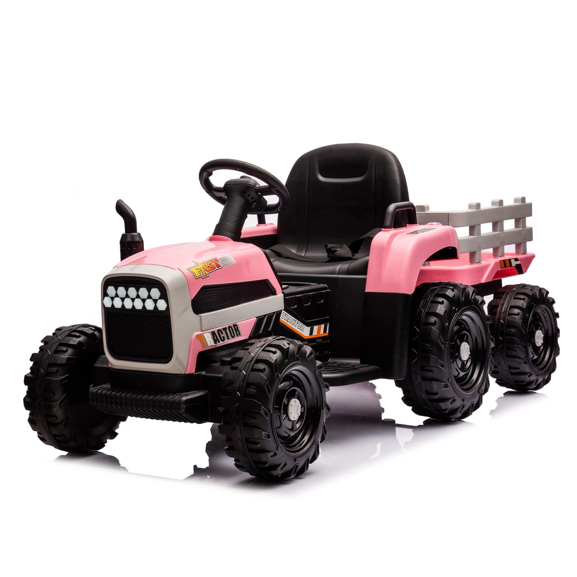 UHOMEPRO 12V Powered Ride on Tractor with Trailer, Tractor Ride on Toy ...