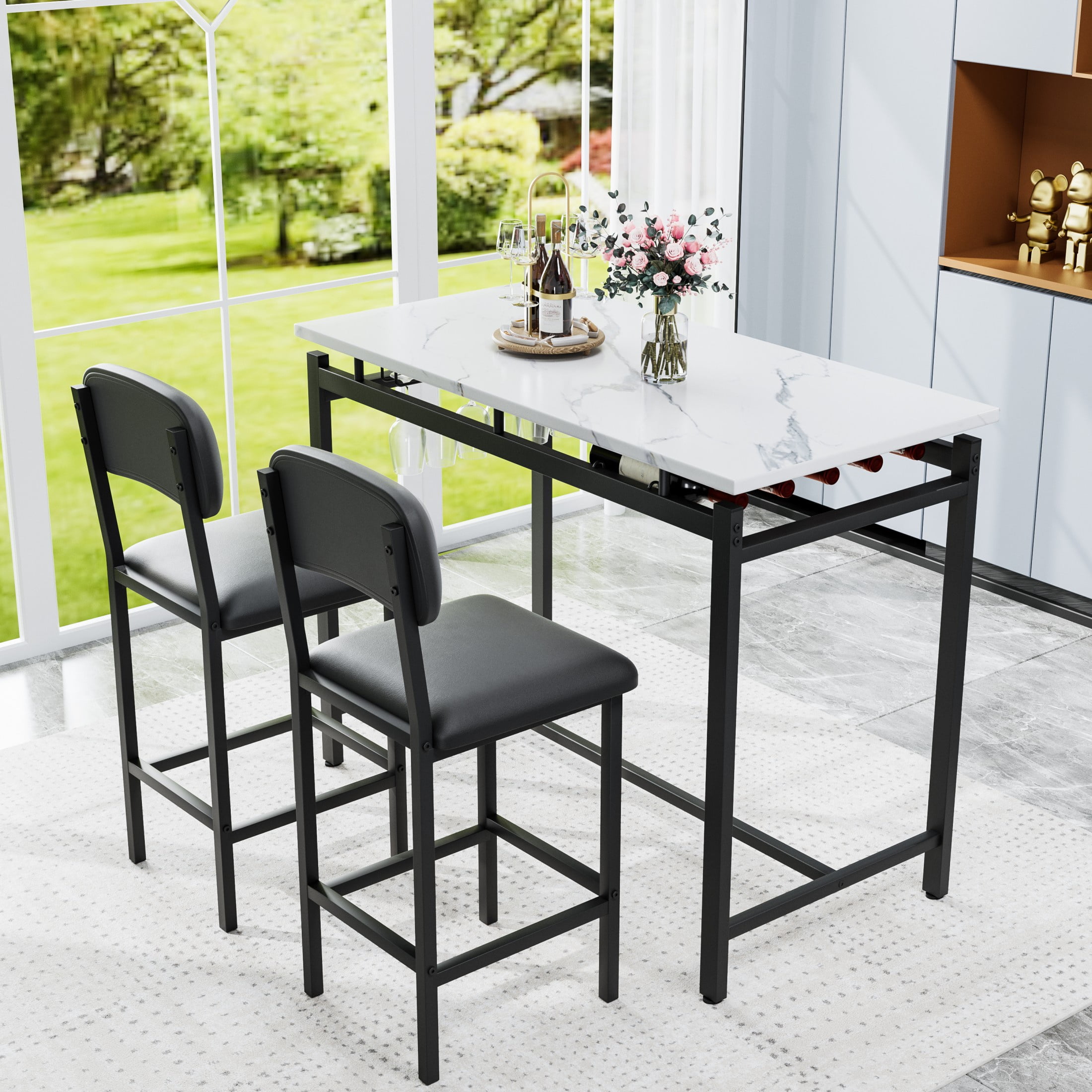 uhomepro 4-Piece Dining Set, Sturdy Iron Frame with Tempered Glass ...