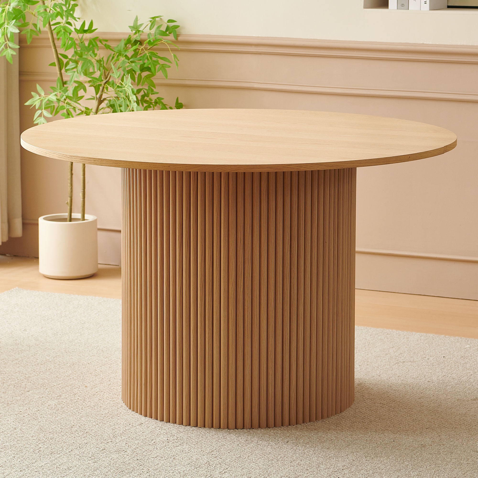 UHOMEPRO 47" Round Dining Table, Modern Kitchen Table with Wood Strip ...