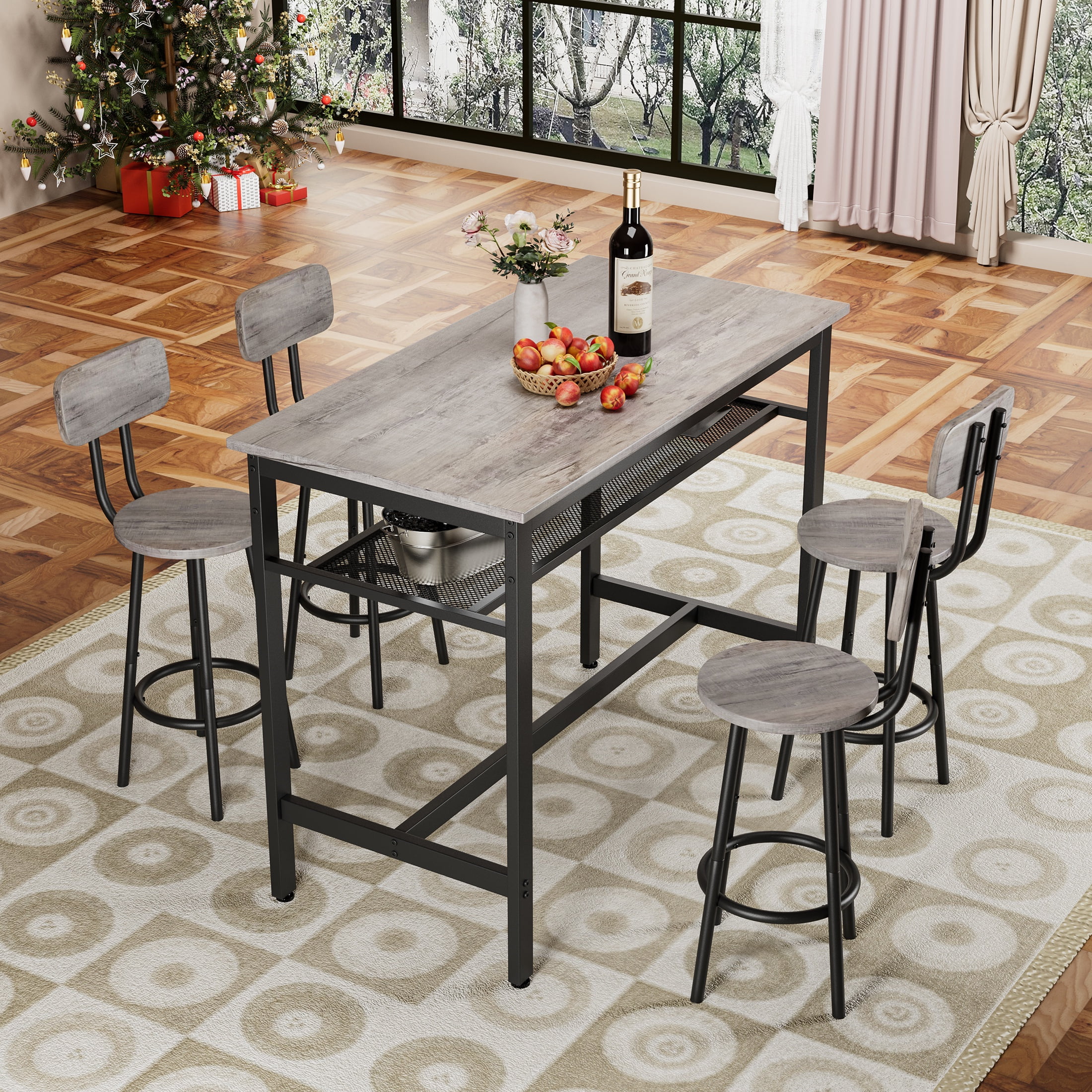 UHOMEPRO 5 Piece Bar Table Set, Counter Height Table Set with 4 Stools ...