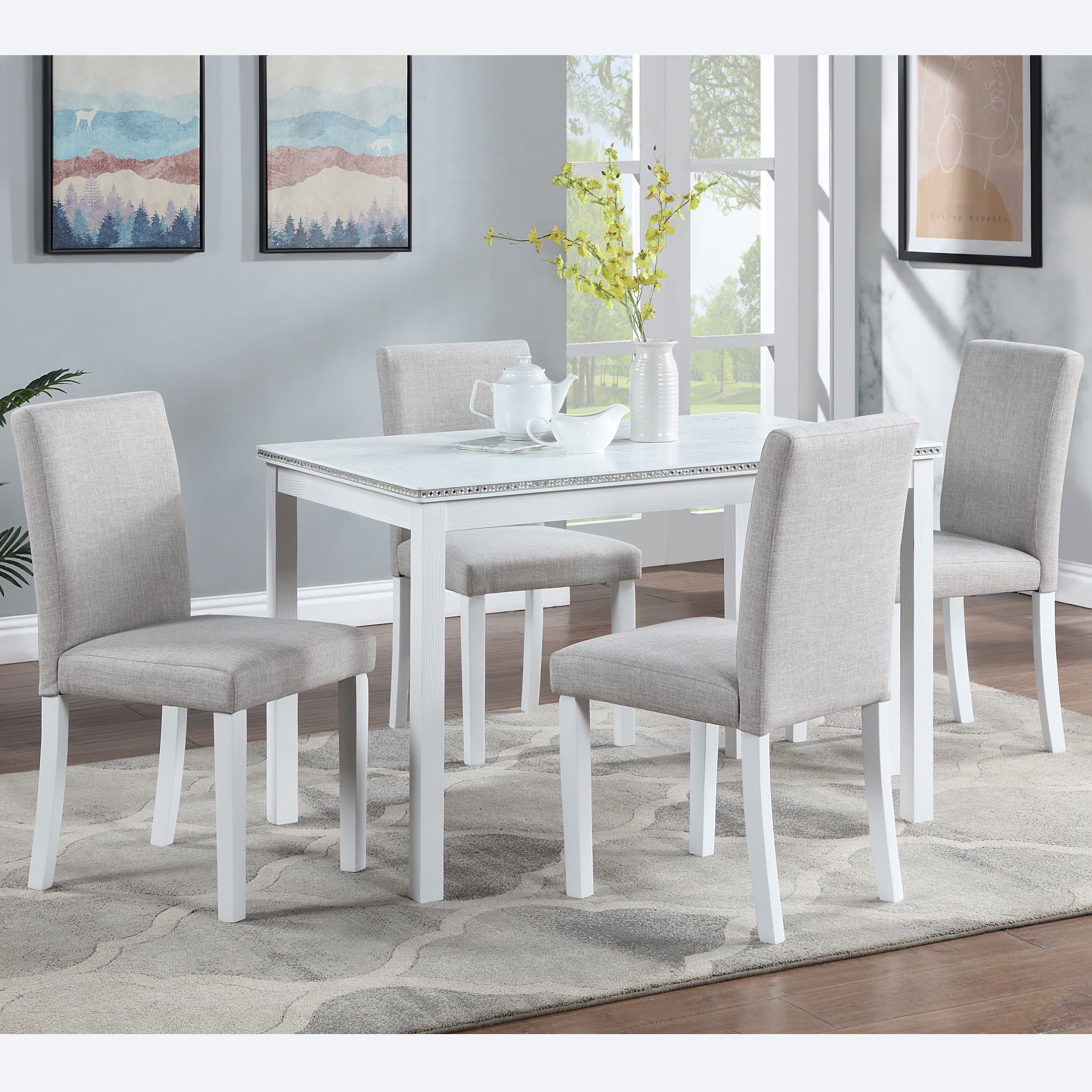UHOMEPRO 5 Piece Dining Table Set, Modern Dining Table Sets with Rectangular Table and 4 Fabric ...