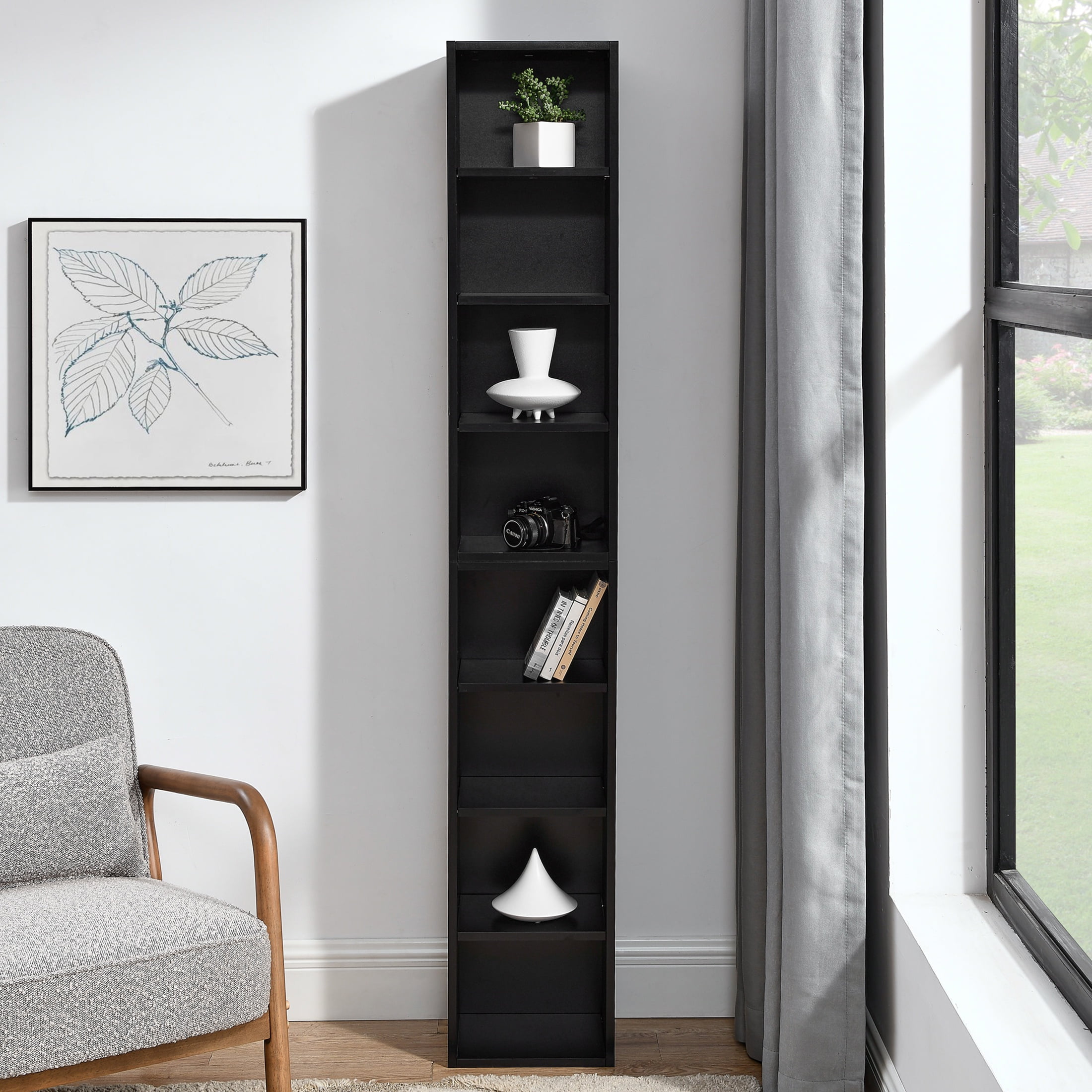 UHOMEPRO 8-Tier Tall Narrow Bookshelf, MDF Bookcase with Adjustable ...