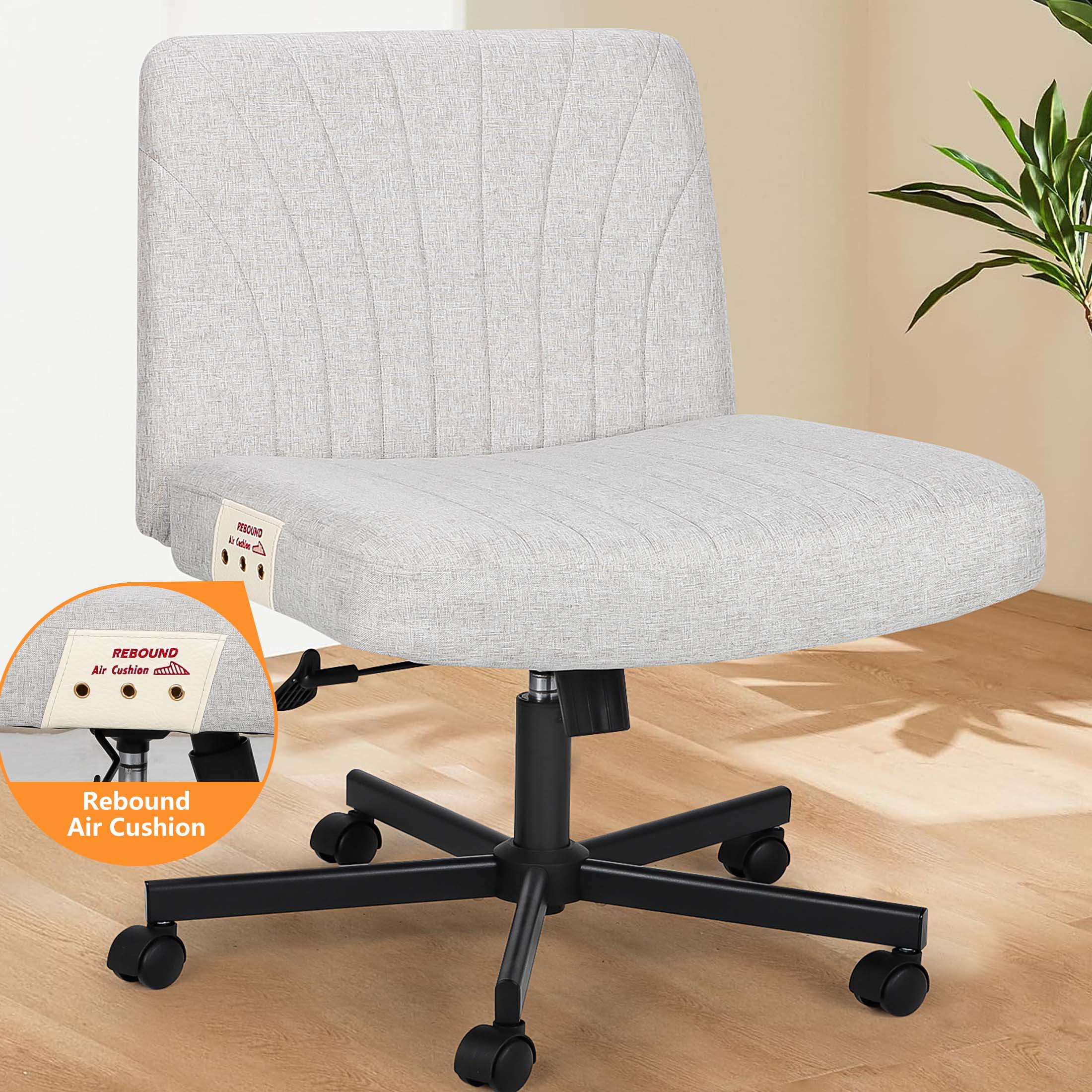 UHOMEPRO Armless Swivel Office Chair, Adjustable Height, Fabric Padded ...